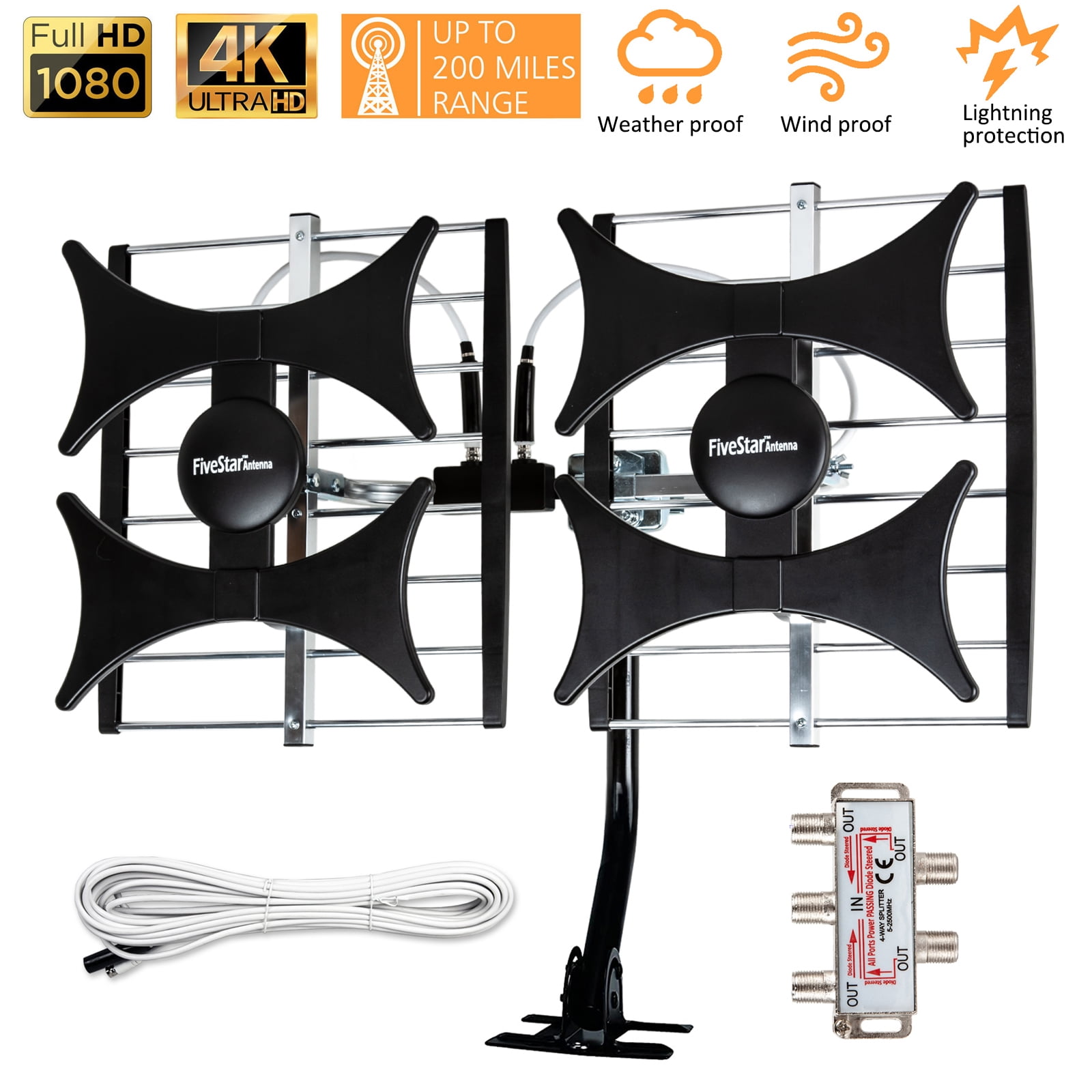 Five Star HDTV Amplified Antenna, Multi-Directional, UHF/VHF, 4K 1080P ...