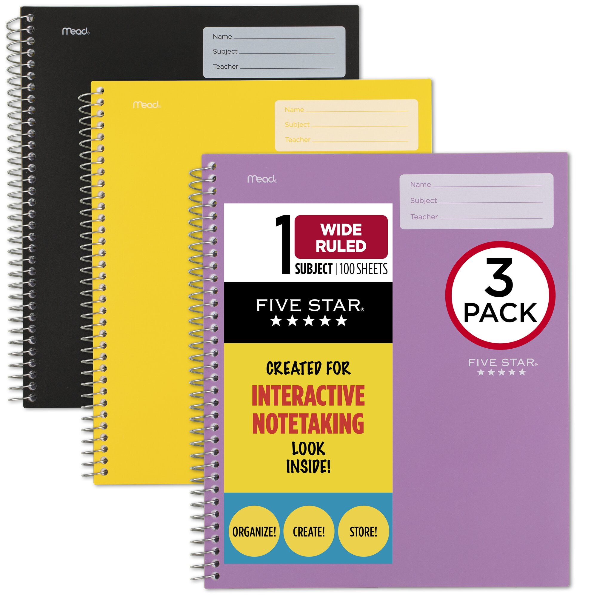 Five Star Interactive Notebook, 1 Subject, Wide Ruled, 3 Pack, Black ...