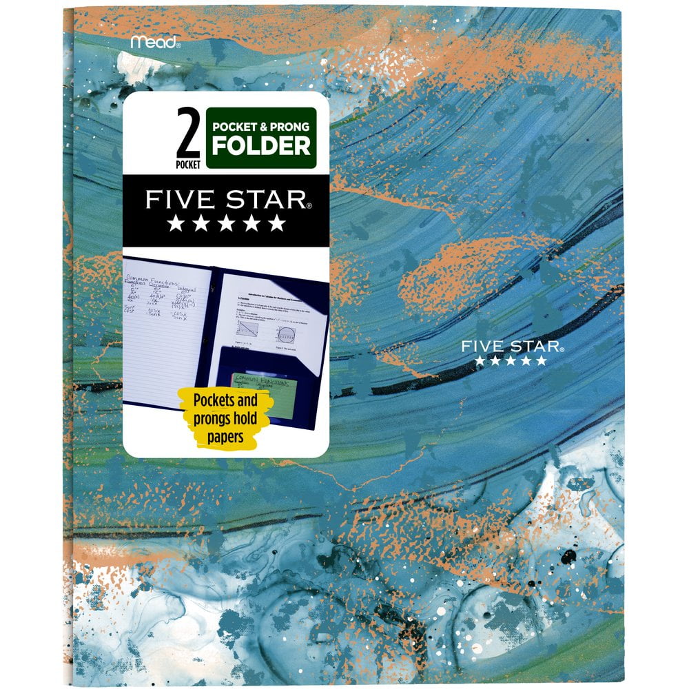 Five Star Marble Elemental Pocket and Prong Paper Folder, Blue ...