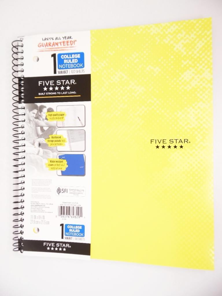 Five Star Mead College Ruled Spiral Notebook Yellow, 100 Pages ...