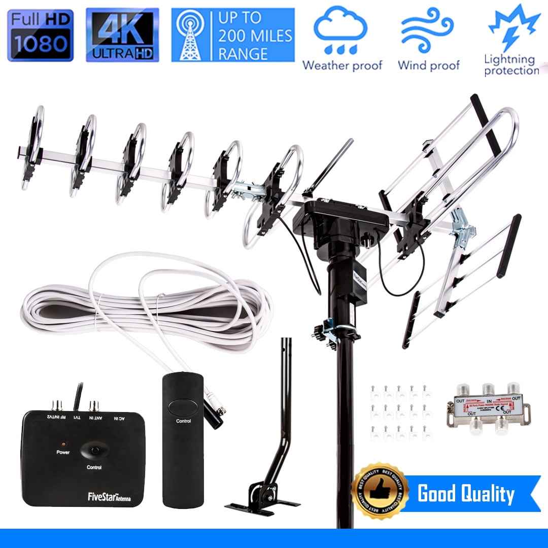 Five Star Outdoor HD TV Antenna, 200 Mile Range, 360° Rotating, Local ...