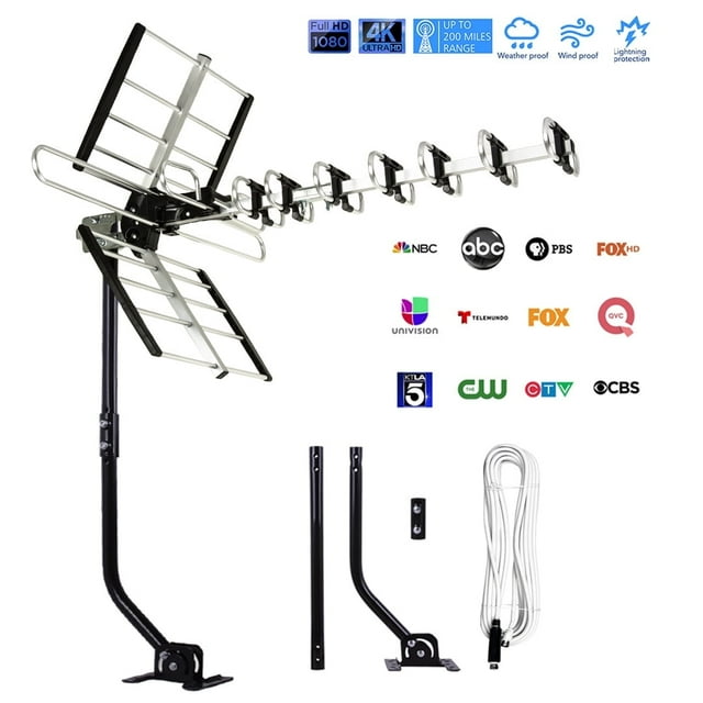 Five Star Outdoor HDTV Antenna with Extension Pole – 200 Miles Long ...