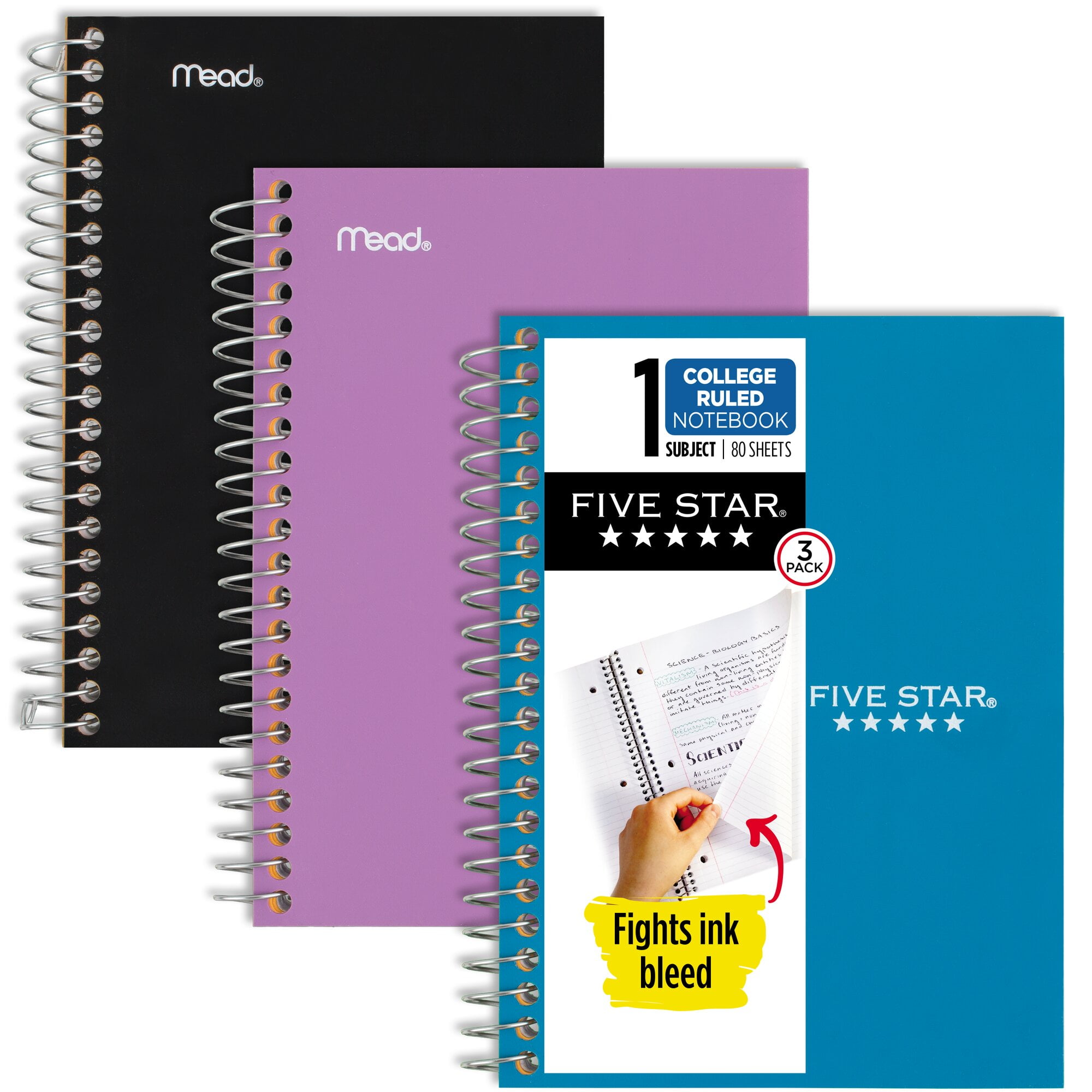 Five Star Personal Spiral Notebook College Ruled 4 38 x 7 3 Pack Black ...