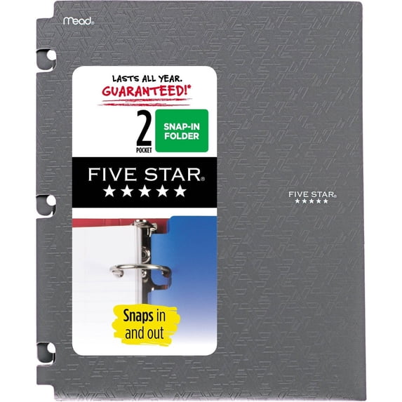 Five Star Poly Portfolio Snap In 2 Pocket Gray - Walmart.com