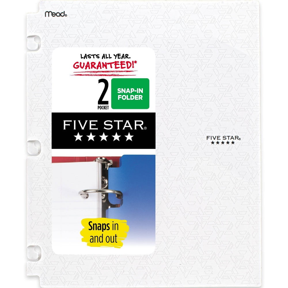 Five Star Poly Portfolio Snap In 2 Pocket White - Walmart.com