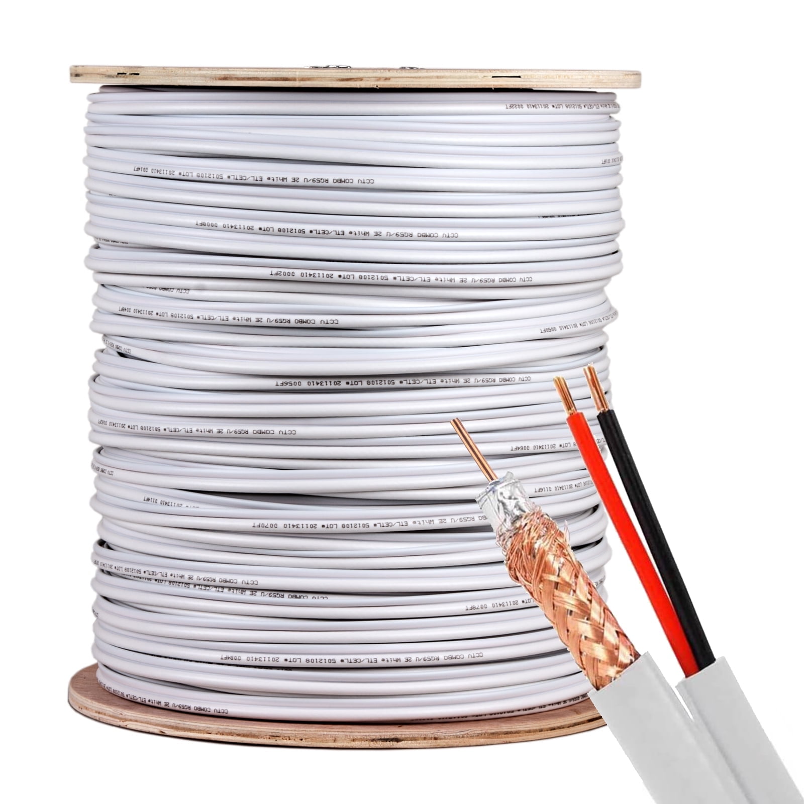 Five Star RG59 1000 ft. Siamese Coaxial CCTV Cable - 20 AWG RG59 Video + 18/2 18AWG Power, White ...