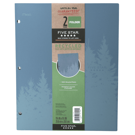 Five Star Recycled 2-Pocket Plastic Folder: 9 in. x 11 in. (Glacier ...