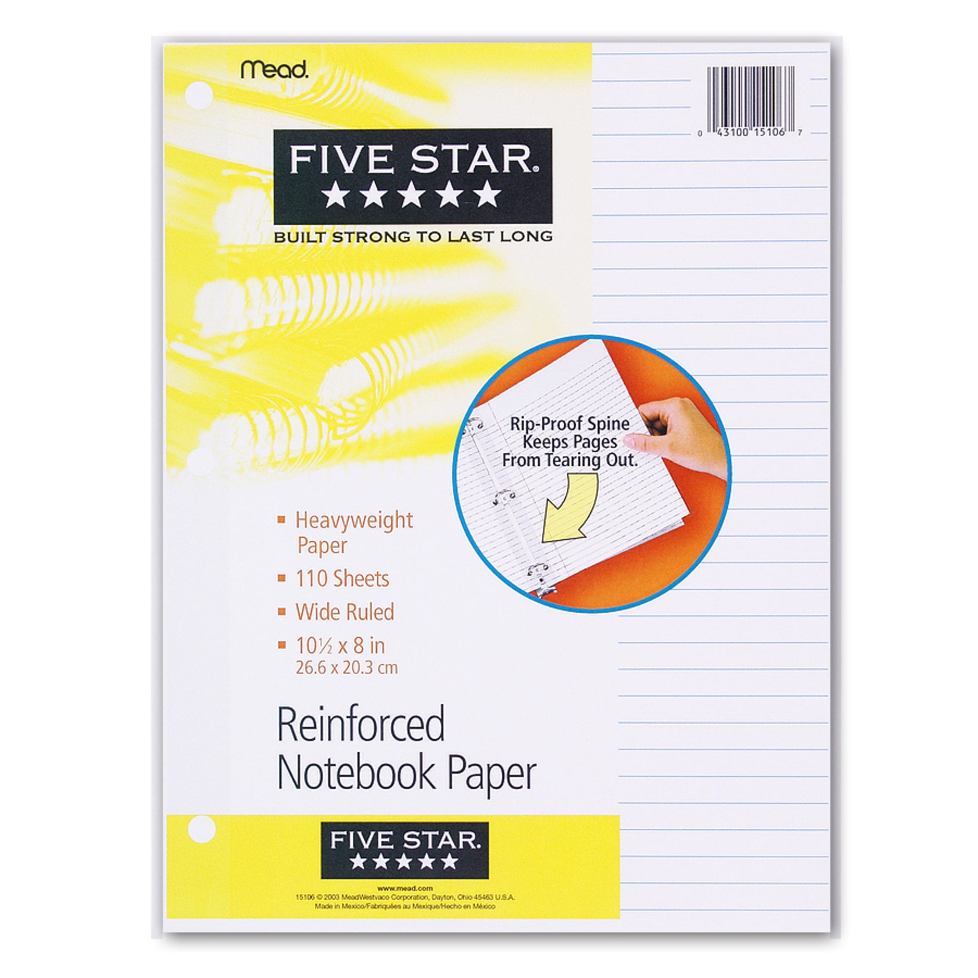 Five Star® Reinforced Filler Paper, 8" x 10 1/2", Wide Ruled, Pack Of ...