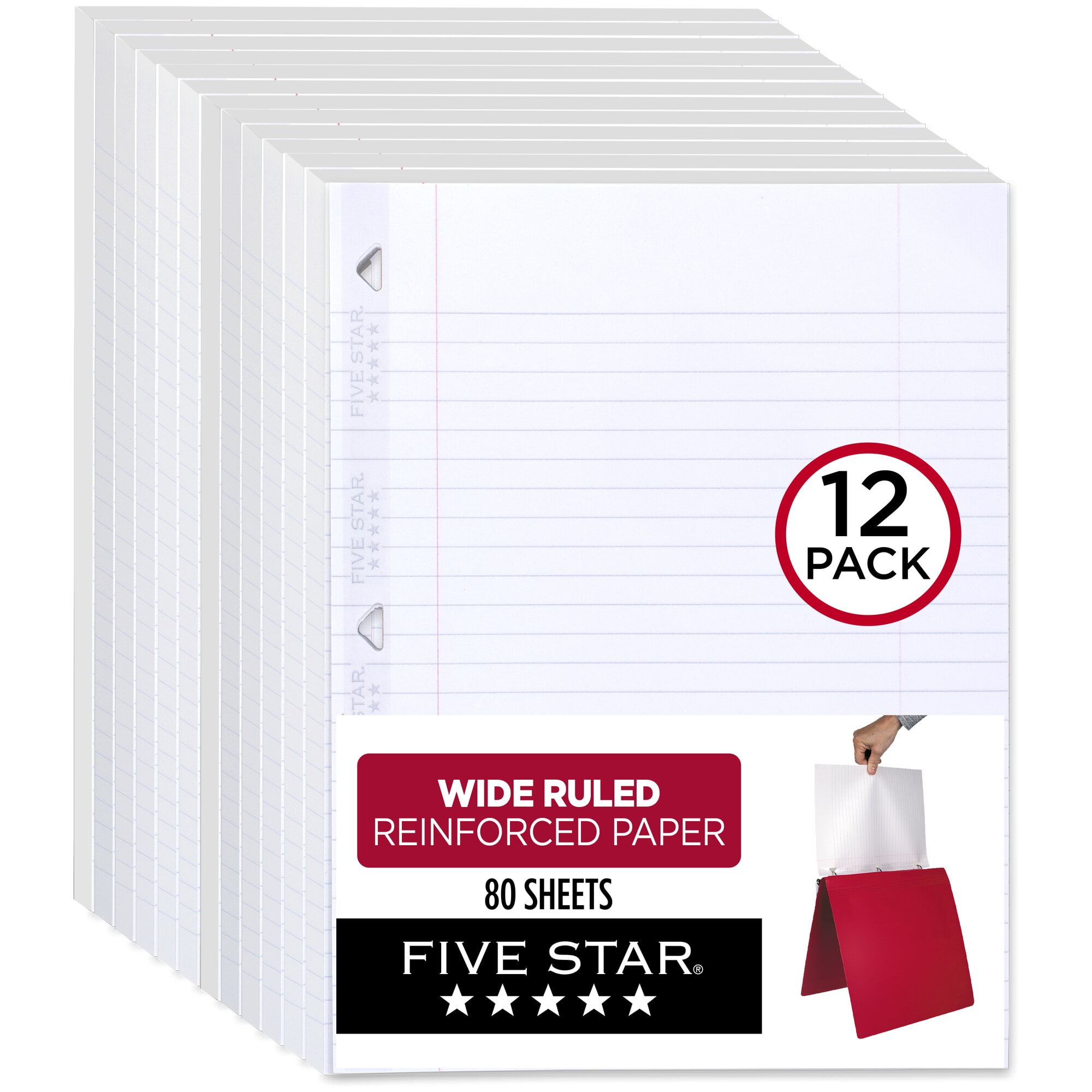 Five Star Reinforced Loose Leaf Filler Paper, Wide Ruled, 8 x 10 12, 80 ...