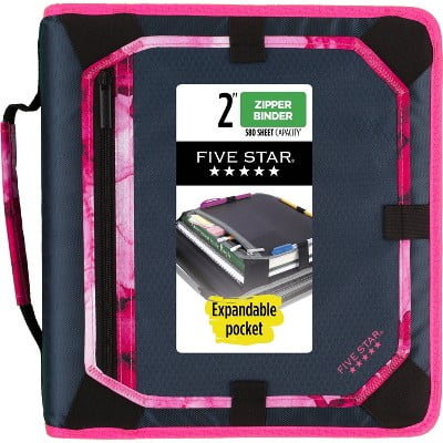 Five Star ; Sewn Zipper Binder with Expansion Panel Navy/Pink: 2 Inch ...