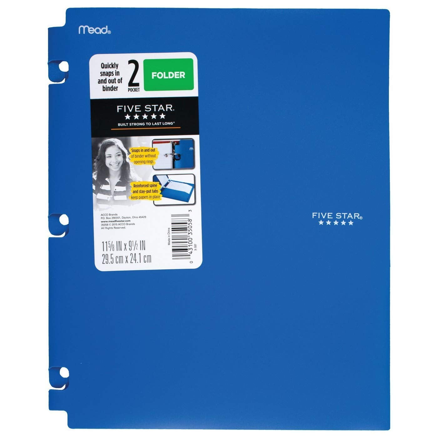 Five Star Snap-in Plastic Folder for Binders 2 Pocket, BLUE - Walmart.com
