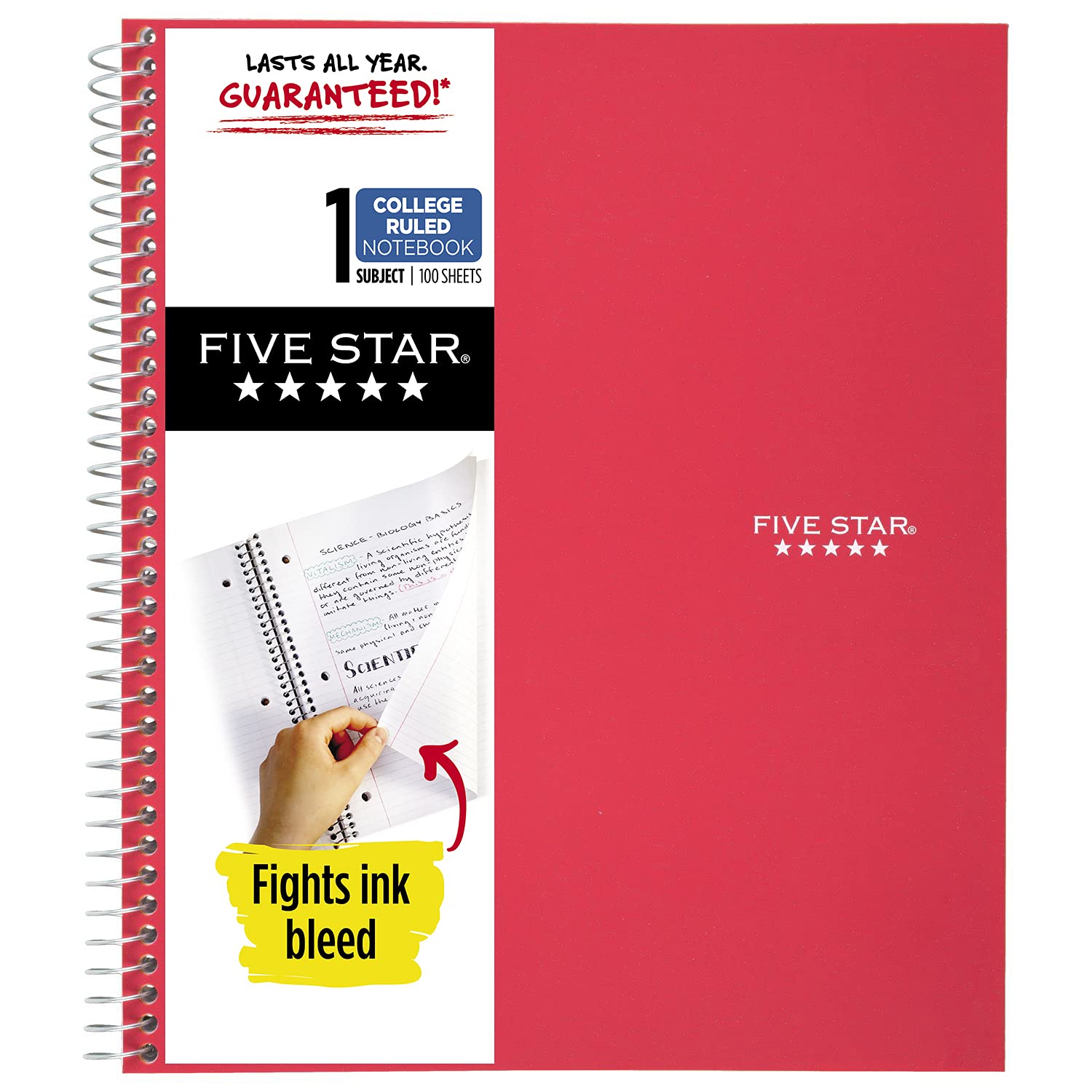 Five Star Spiral Notebook 1 Subject College Ruled Paper 100 Sheets