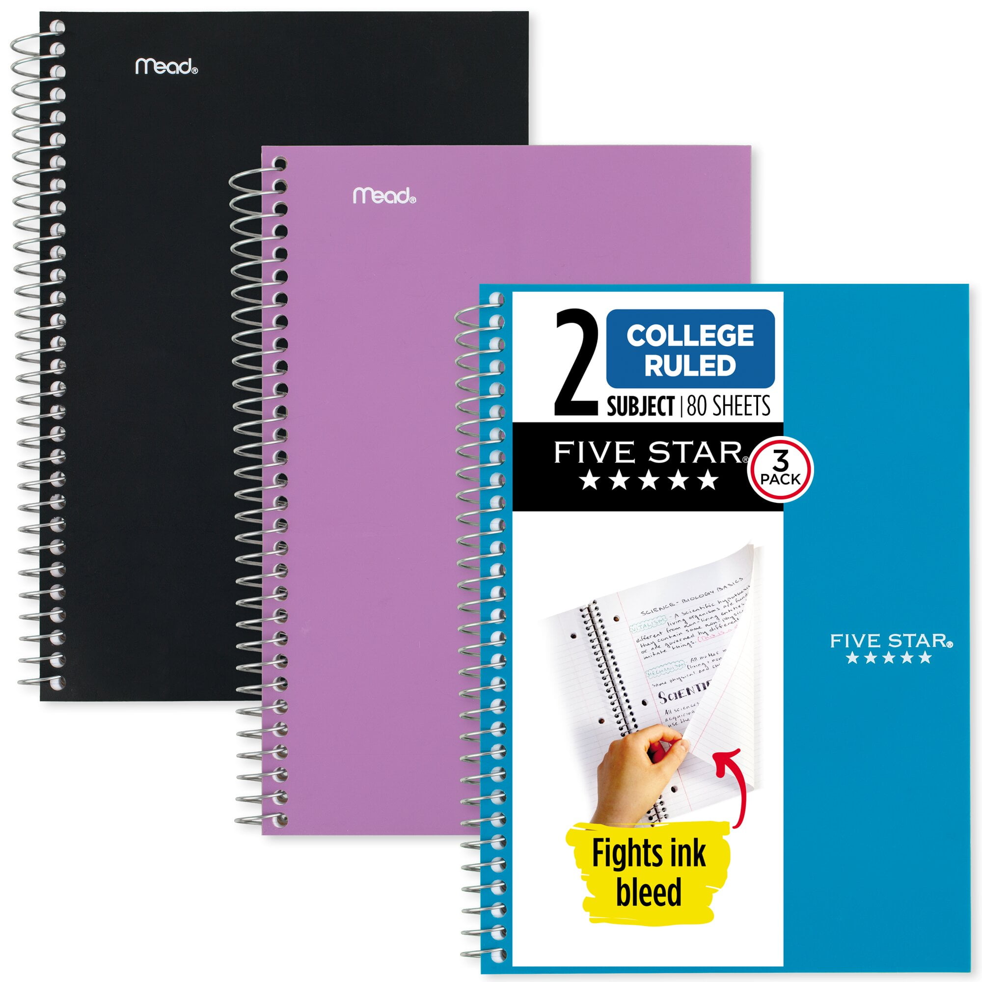 Five Star Spiral Notebook, 2 Subject, College Ruled, 6 x 9, 3 Pack ...
