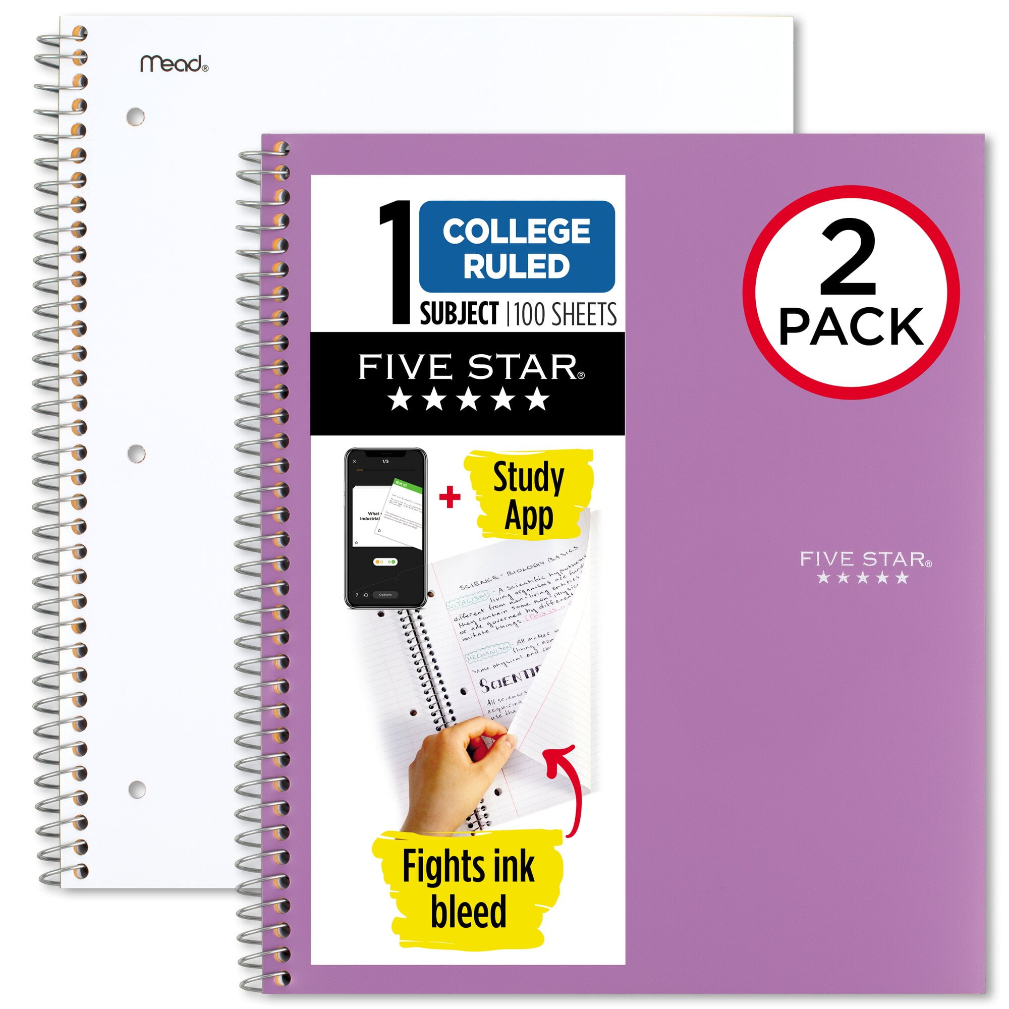 Five Star Spiral Notebook + Study App, 1 Subject, College Ruled, 8.5" x ...