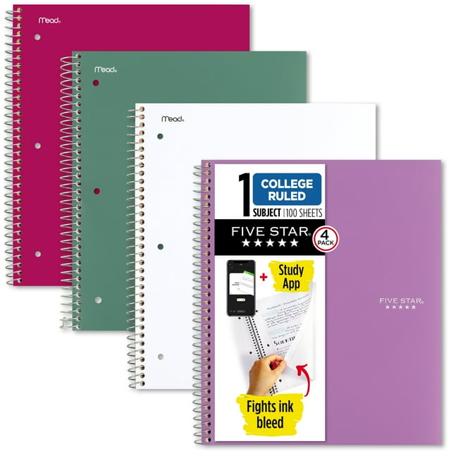 Five Star Spiral Notebook Plus Study App 1 Subject College Ruled 8 12 x ...
