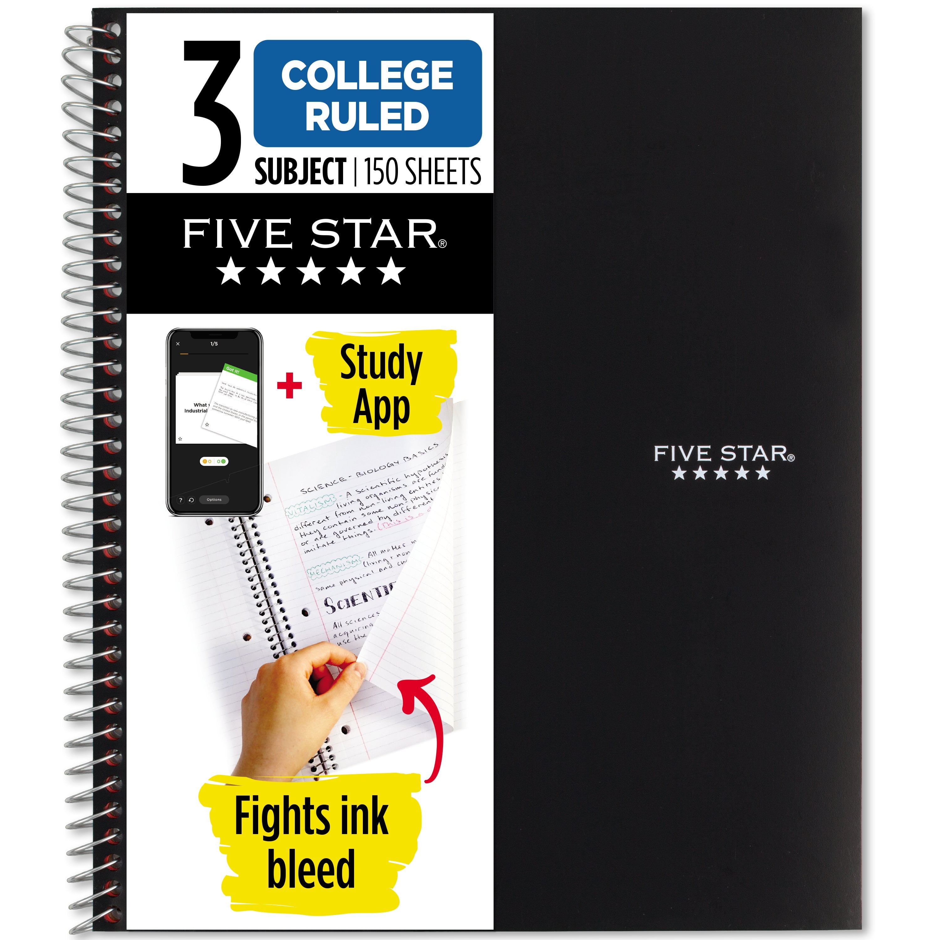 Five Star Recycled 3-Subject Notebook, College Ruled with Study App ...