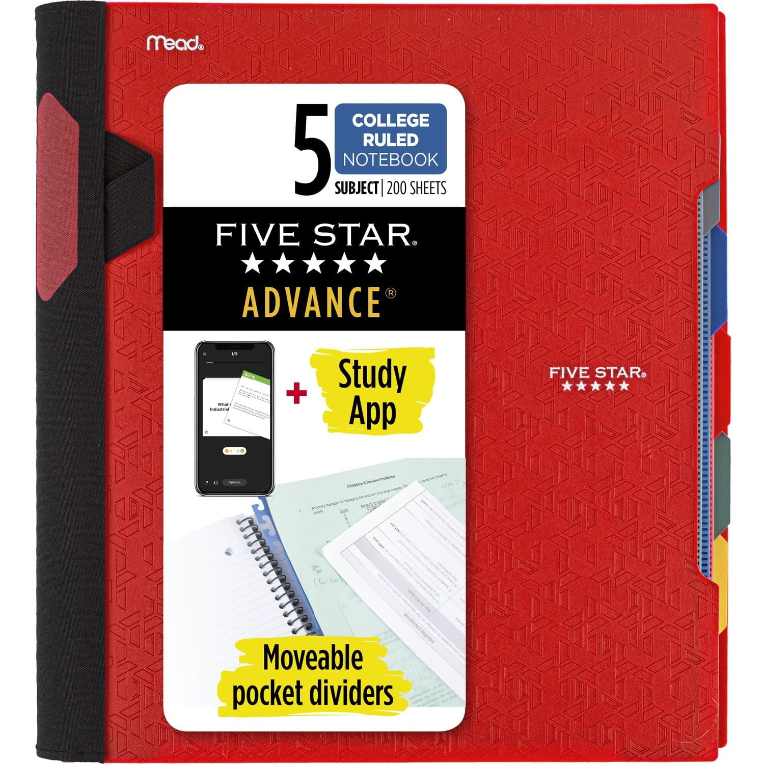 Five Star Spiral Notebook + Study App, 5 Subject, College Ruled Paper ...