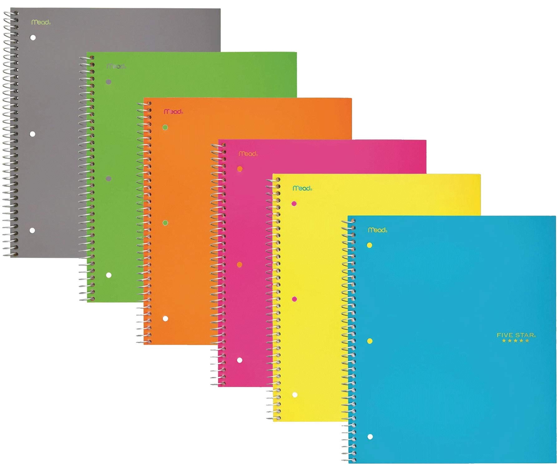 Five Star Spiral Notebooks, 5 Subject, Wide Ruled Paper, 200 Sheets, 10 ...