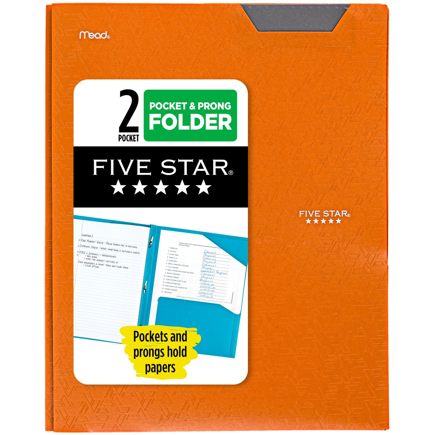 Five Star Durable Water-Resistant Stay-Put Plastic and Prong Folder ...
