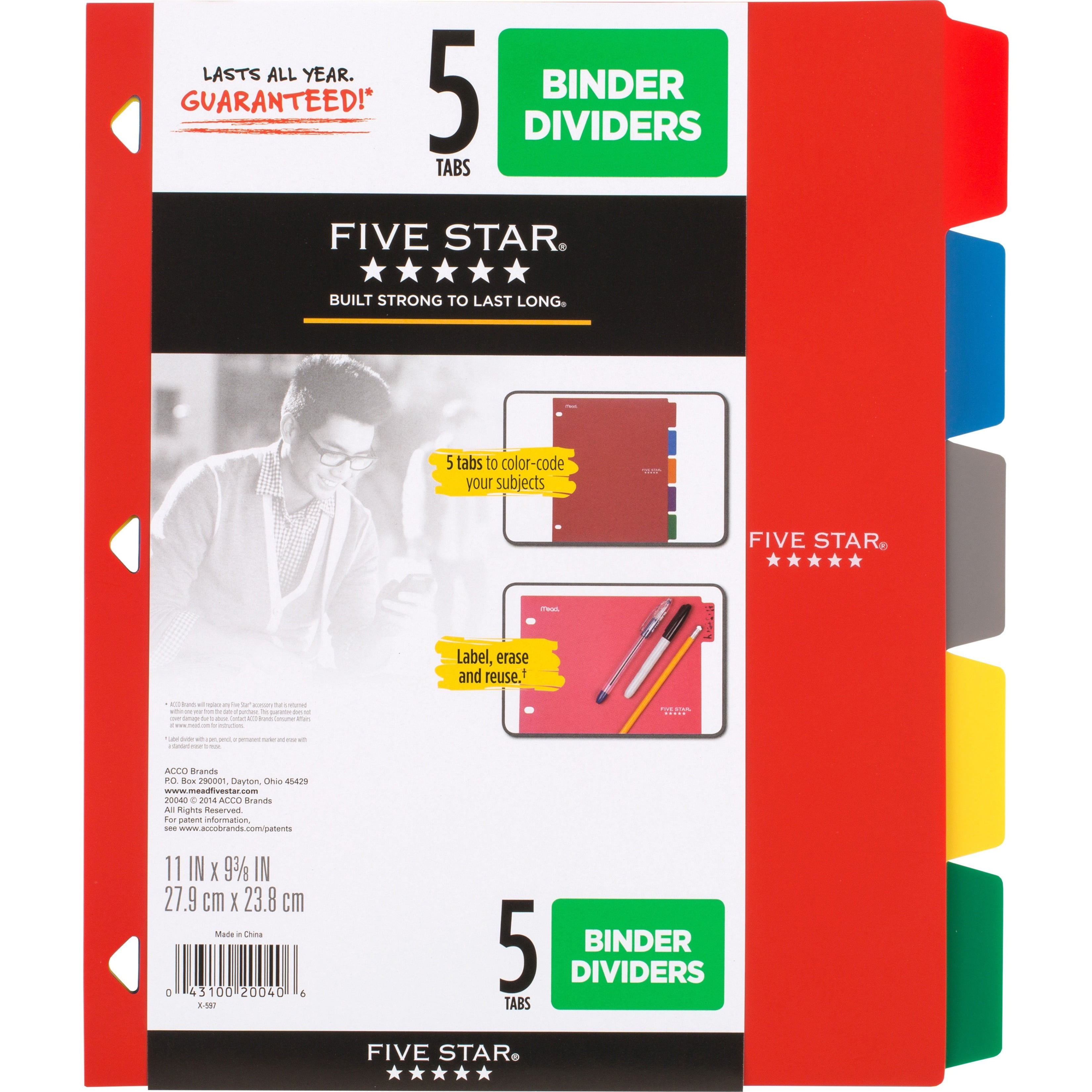 Five Star Tabbed Dividers, Assorted Colors, 5 Pack (20040) - Walmart.com