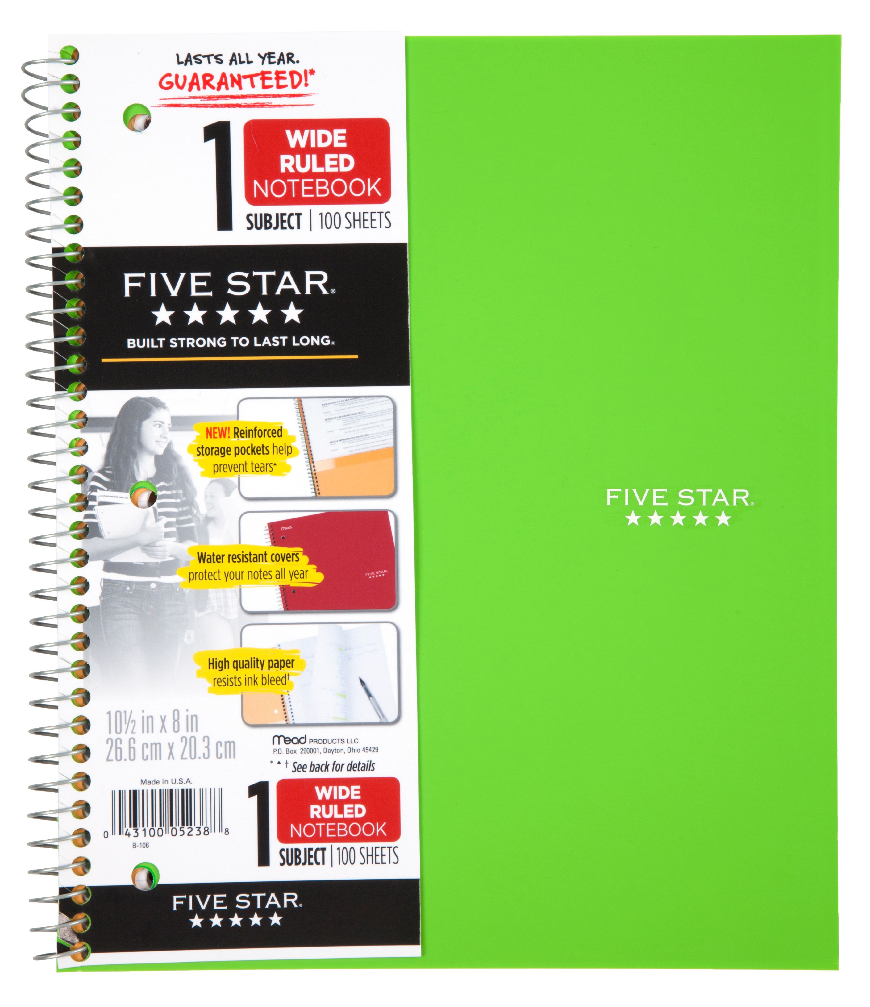 Five Star Trend WB Notebook - 1 Sub 100ct WR, Lime - Walmart.com