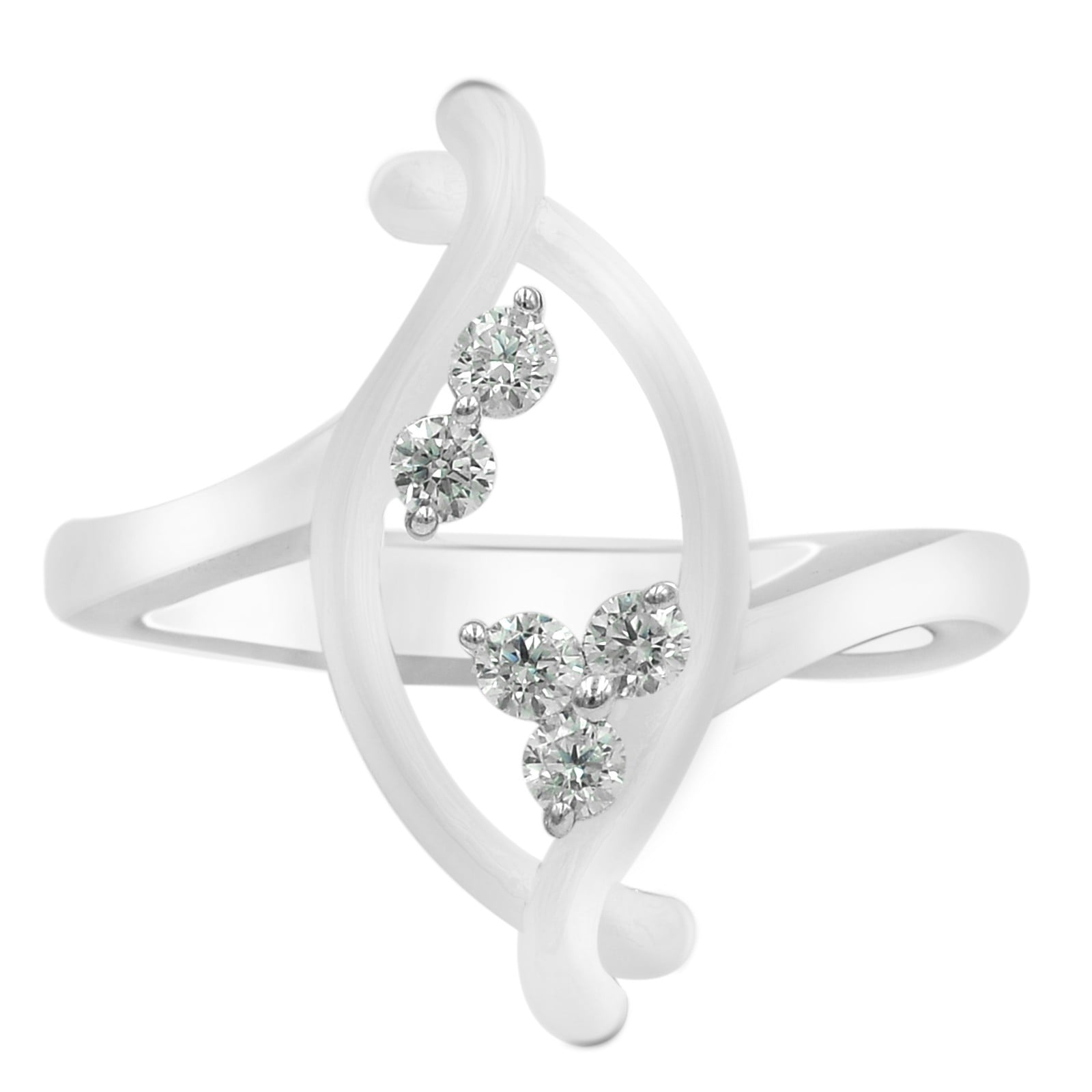 Five Stone Diamond Engagement Ring, Bypass Shank Ring, Open Marquise ...