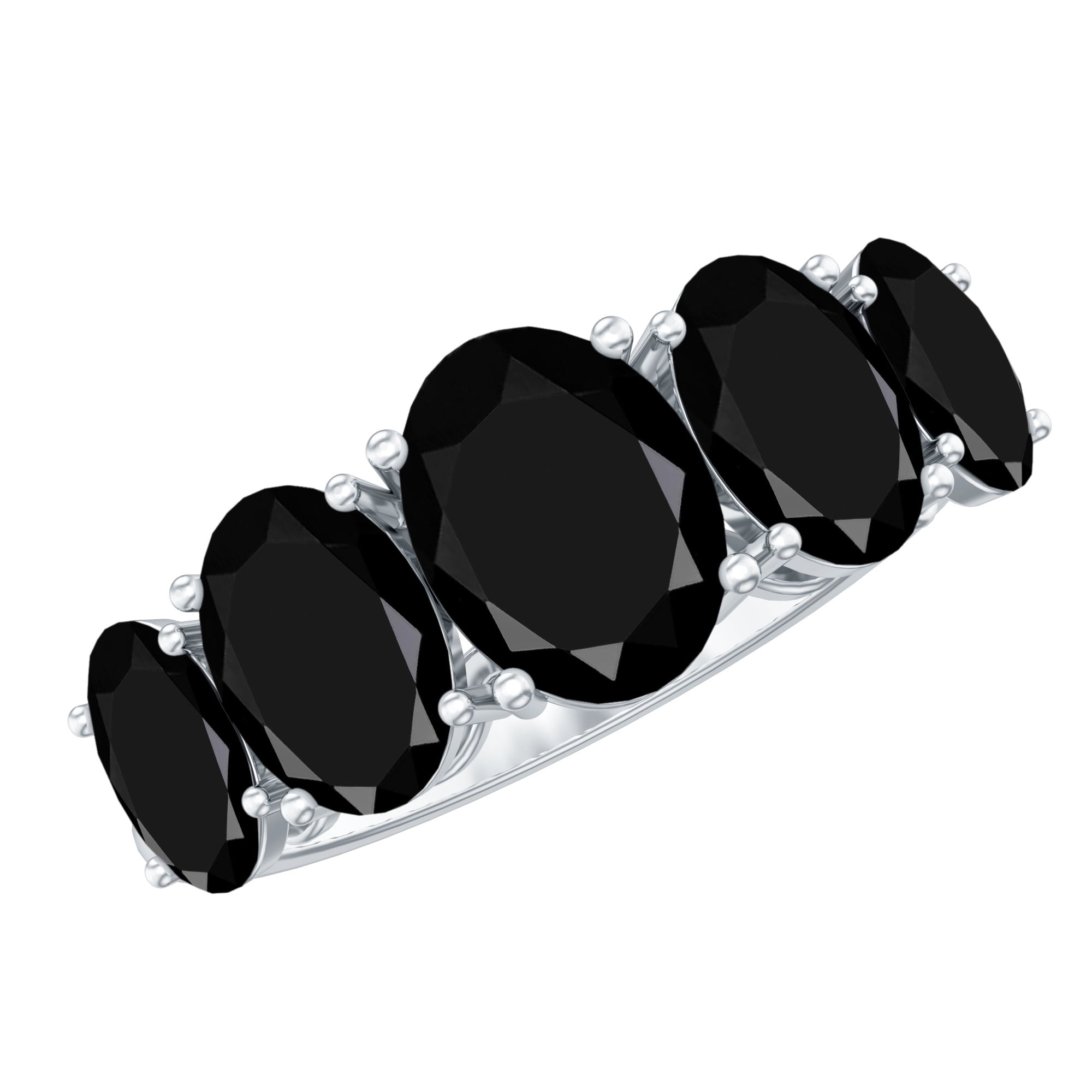 Rosec Jewels Five Stone Ring for Women - Oval Shape Black Onyx Ring ...