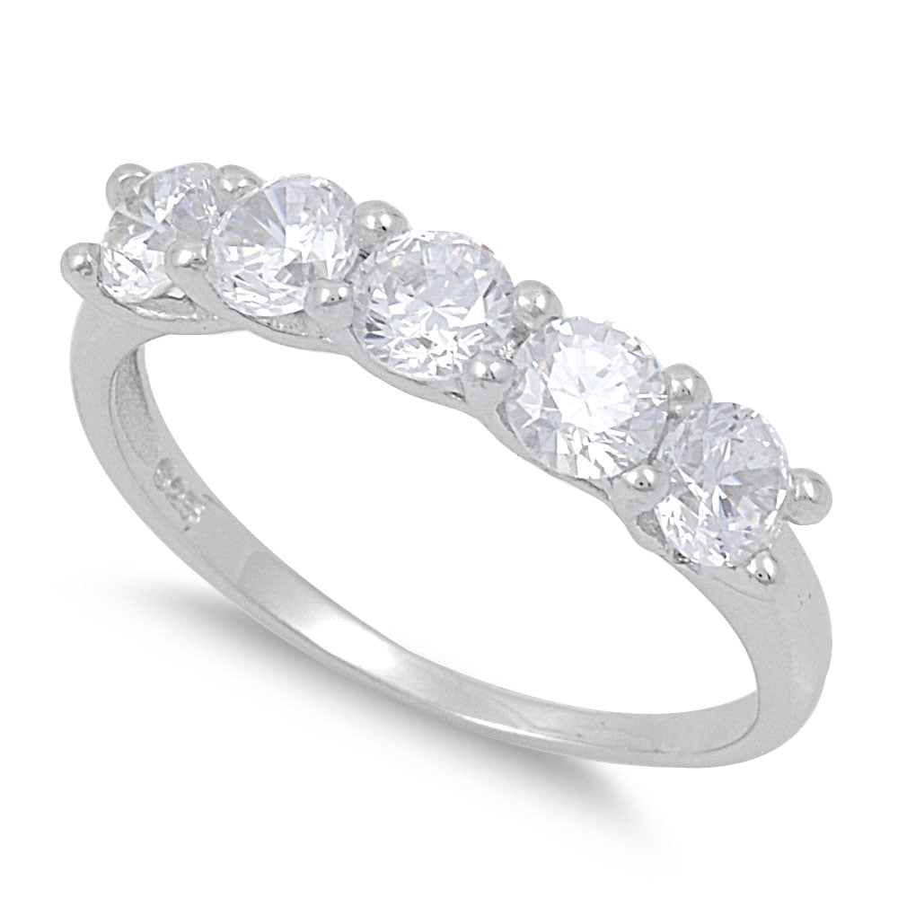 Five Stones Round Cubic Zirconia Ring Sterling Silver 925 - Walmart.com