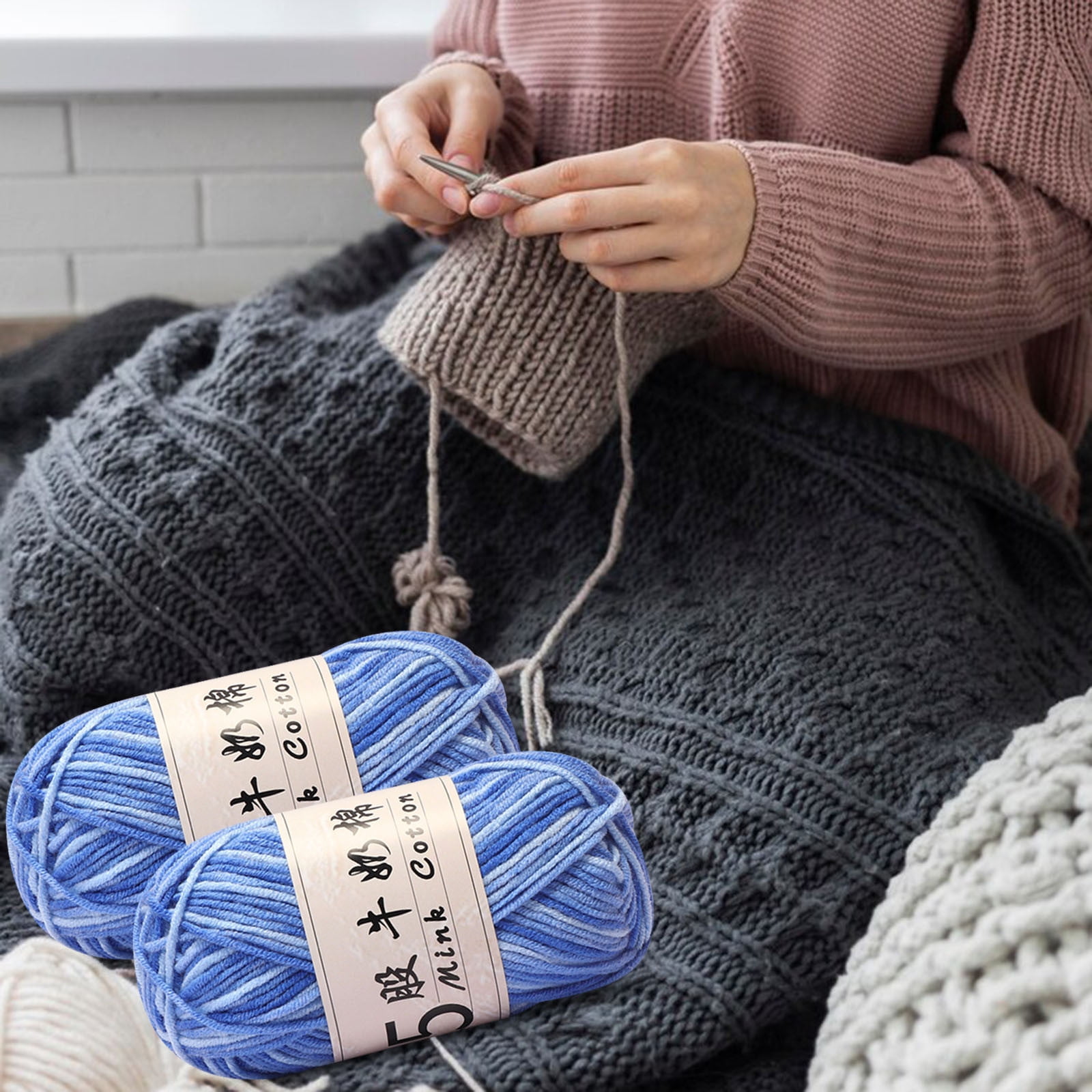 Five Strands Milk Cotton Gradient Hand-Woven DIY Yarn | 50g 325m ...