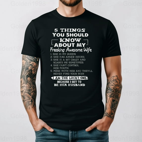 Five Things About My Awesome Spouse Funny Husband Quote Graphic Tee,for ...