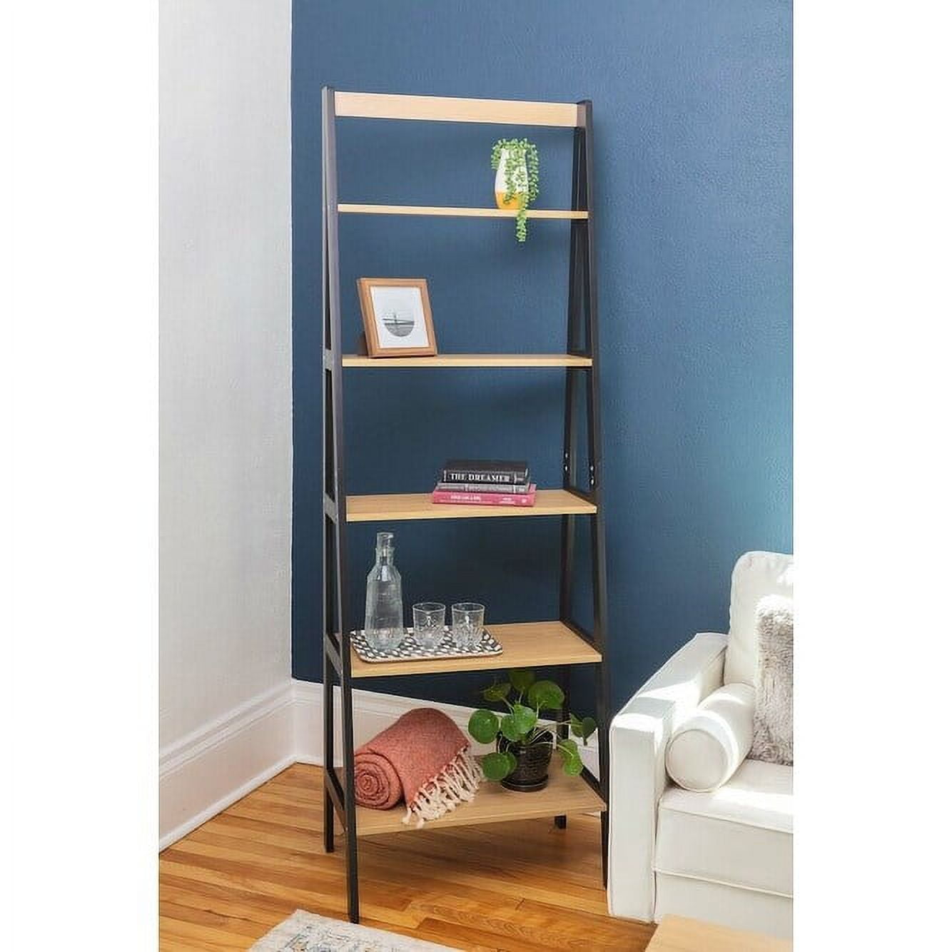 Five-Tier Ladder Shelf. Storage Shelving, Bookshelf, or Bookcase Black ...
