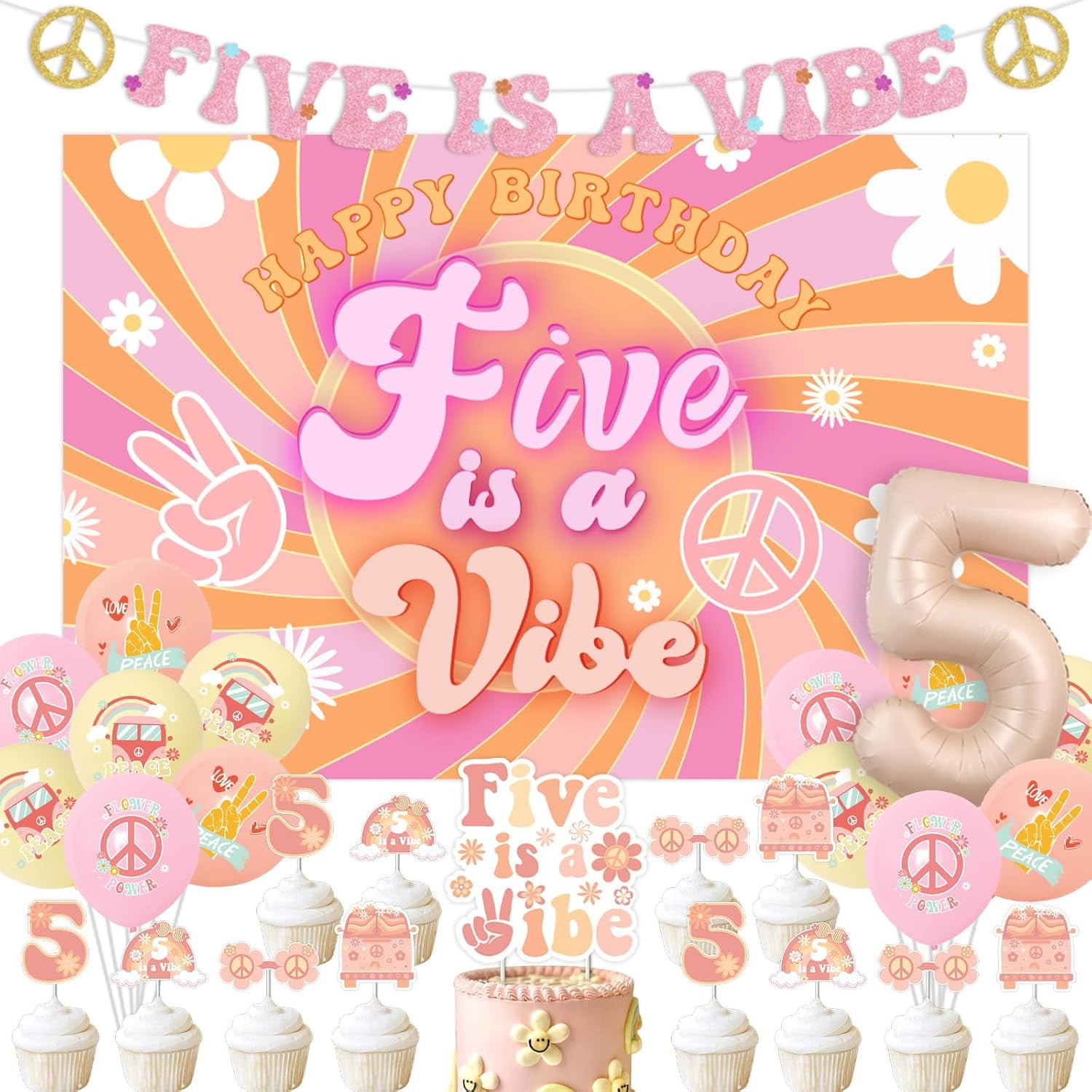 Five is a Vibe Birthday Party Decoration Groovy 5th Birthday Party ...