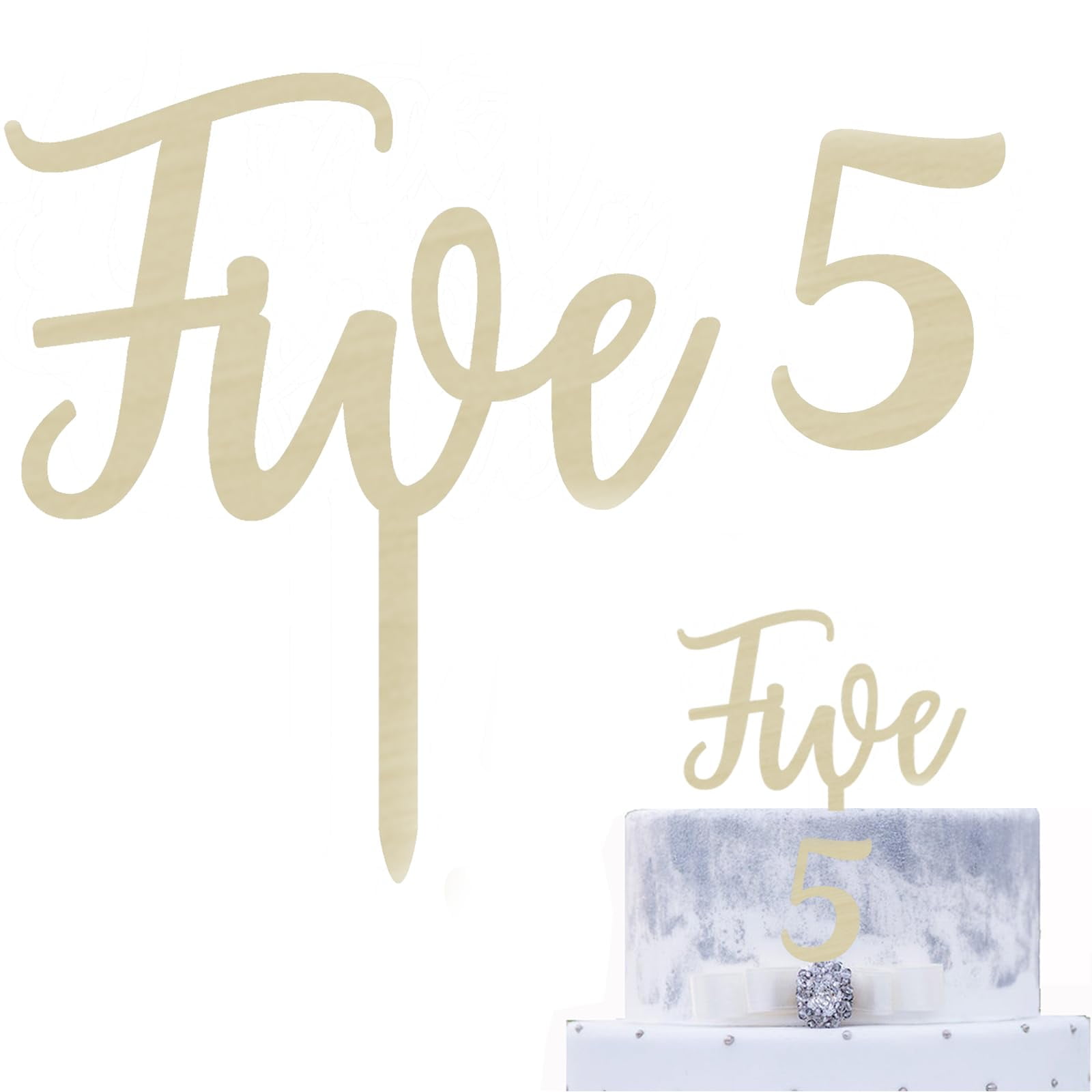 Five Wood CakeTRDN Topper 5th Birthday Cake Decoration Five Years Old ...