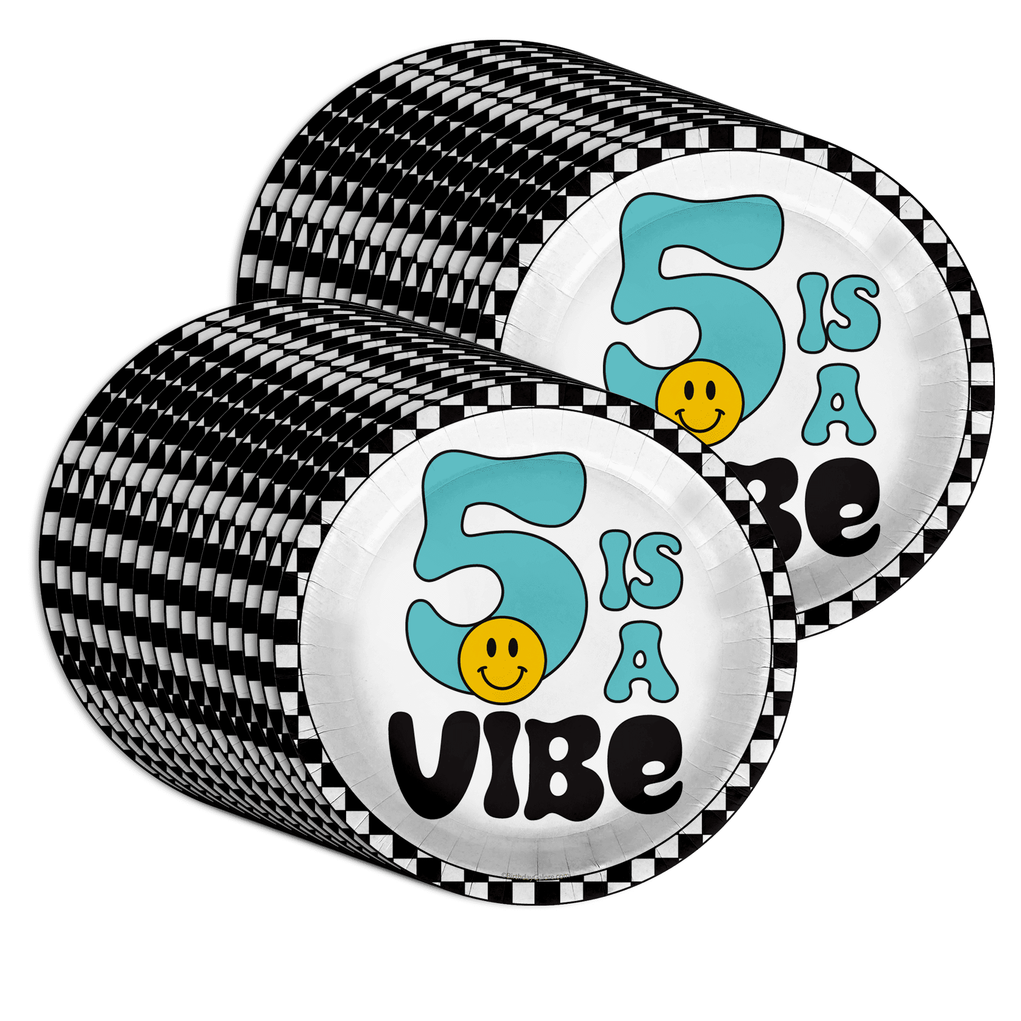 Five is a Vibe Smiley Face 5th Birthday Party Supplies Large 9" Paper ...