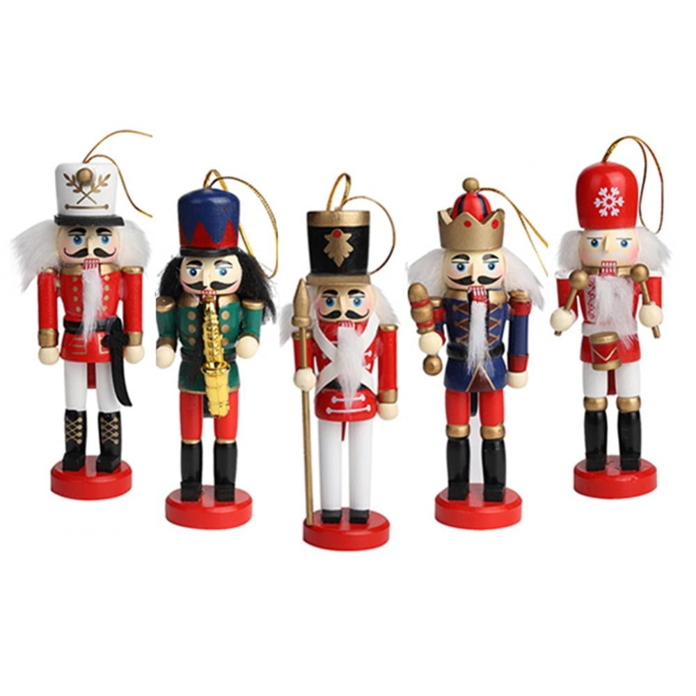 Five-piece 12CM Cute Cartoon Nutcracker Puppet Pendant Painted Wooden ...