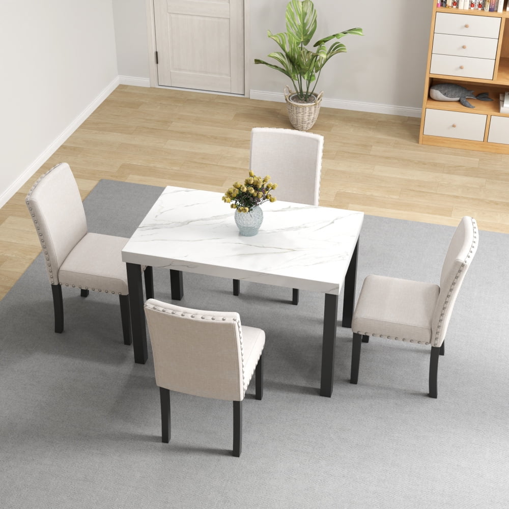 Five-piece dining set with imitation marble tabletop, restaurant ...
