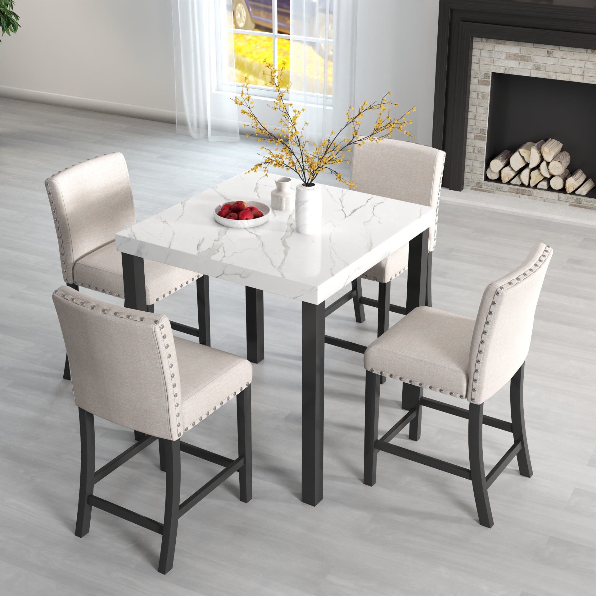 Five-piece dining set with imitation marble tabletop, restaurant ...