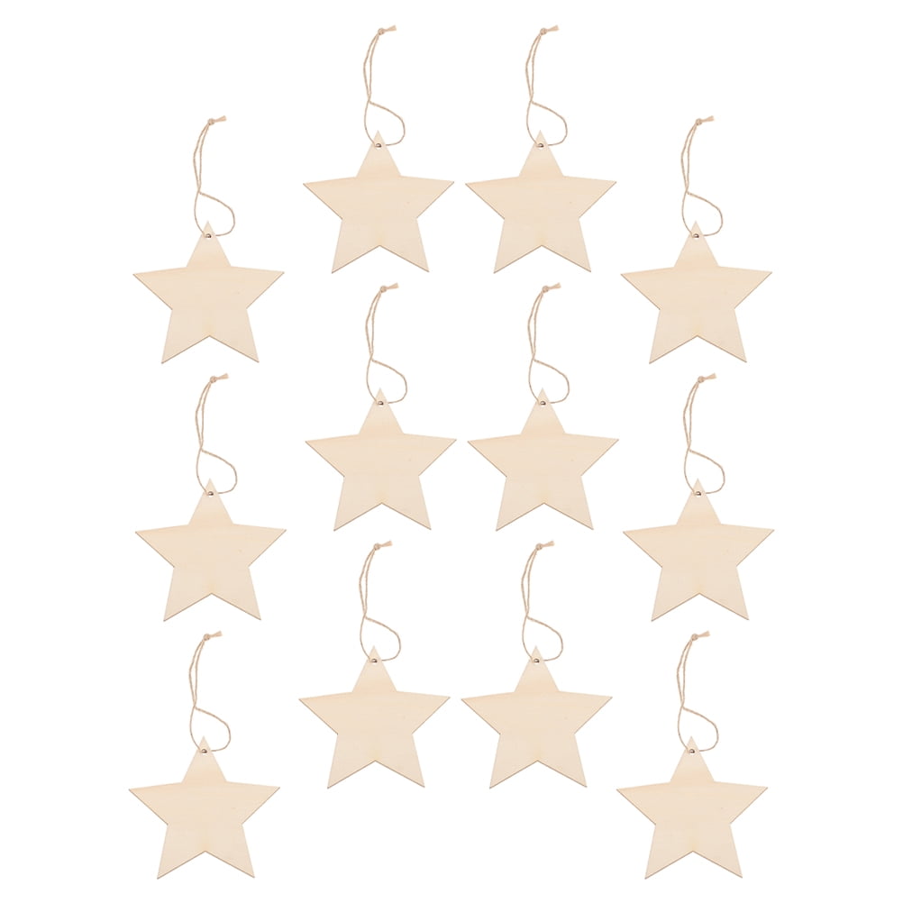 1 Set of Wooden Star Shapes Pieces for Craft Unfinished Star Slices ...