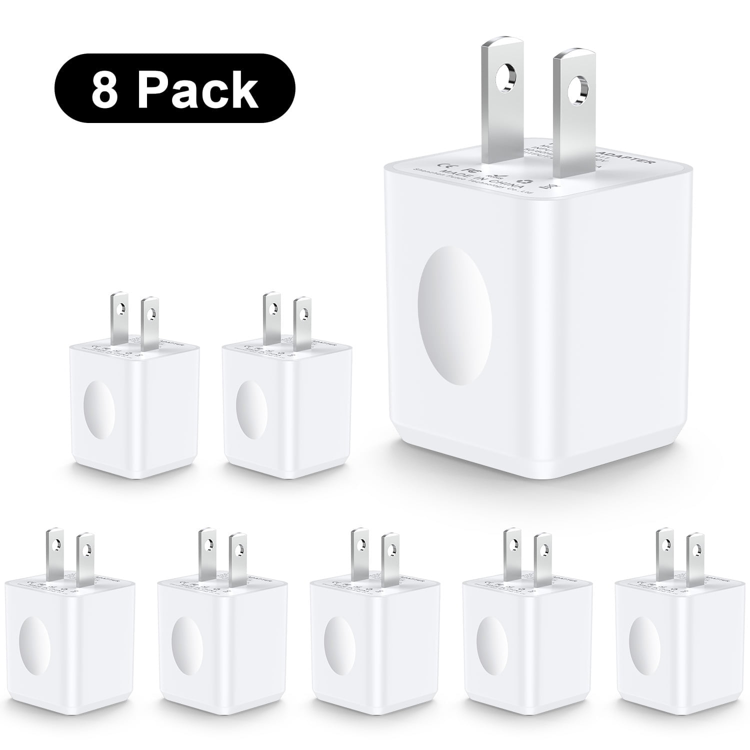 FiveBox Wall Charger Block, 8-Pack USB Charger Adapter, 2.1A Dual Port ...