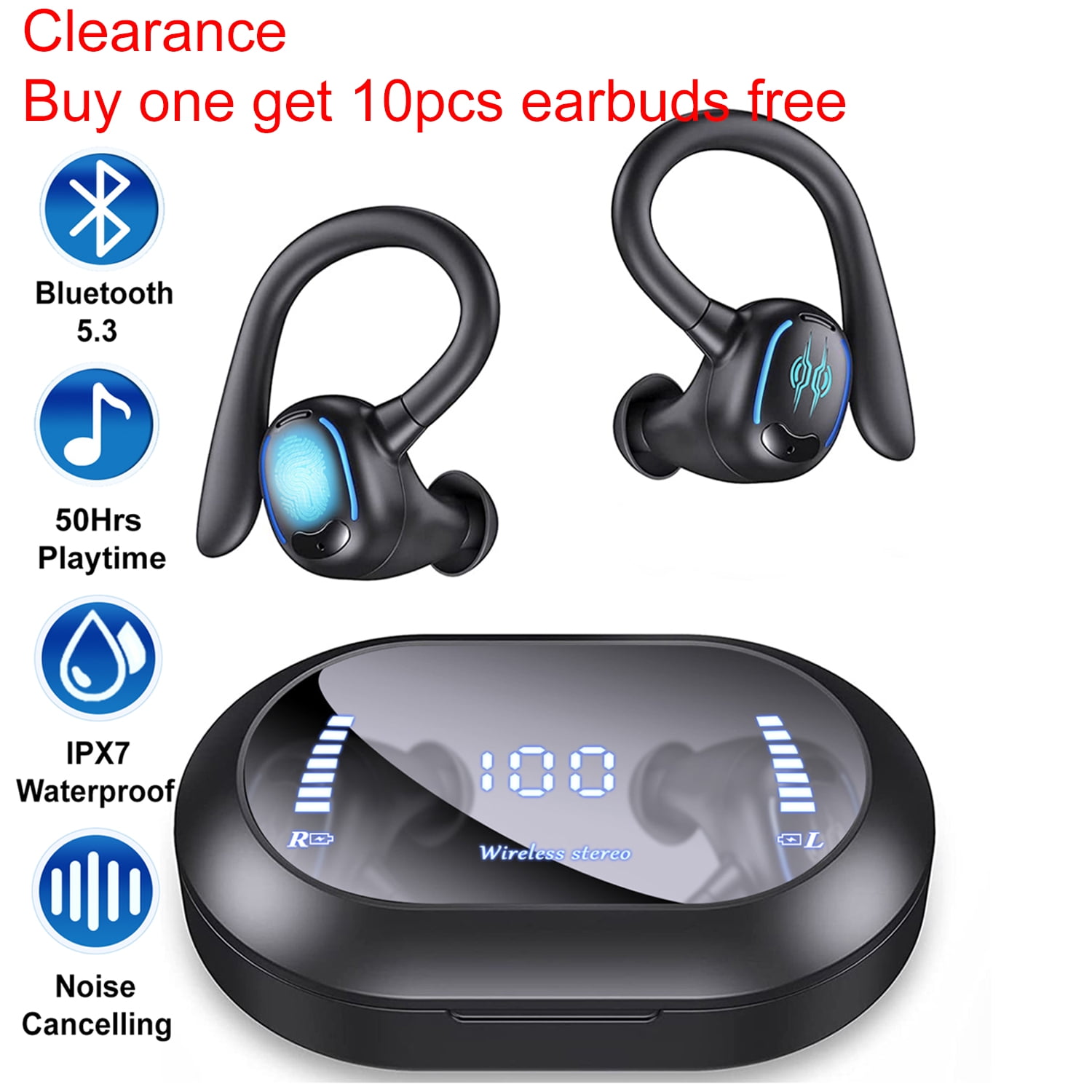 FiveBox Wireless Earbuds Bluetooth 5.3, 50H Playtime, LED Display, IPX7 ...