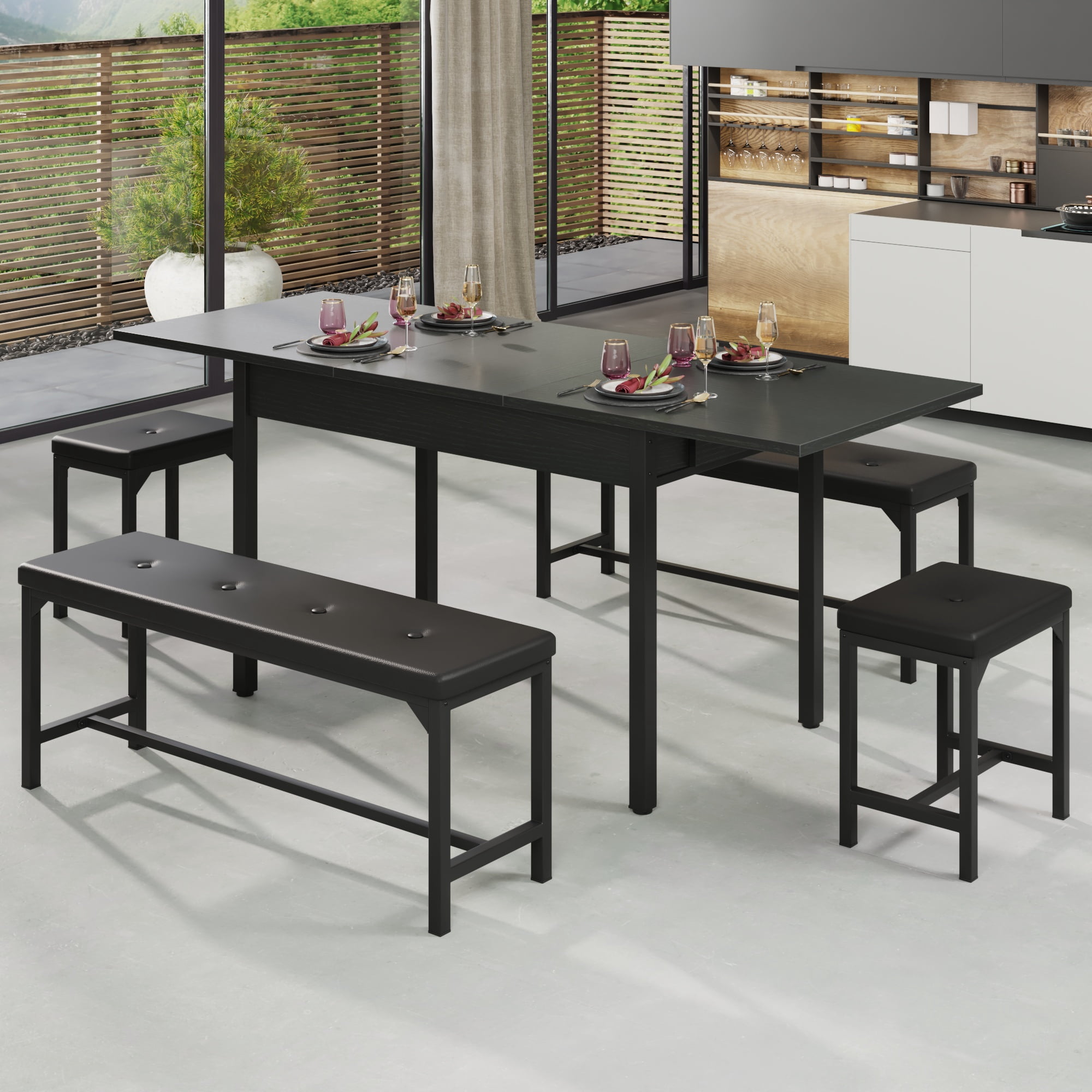 "FiveWillowise Dining Table Set for 4-8, 63"" Extendable with Metal ...