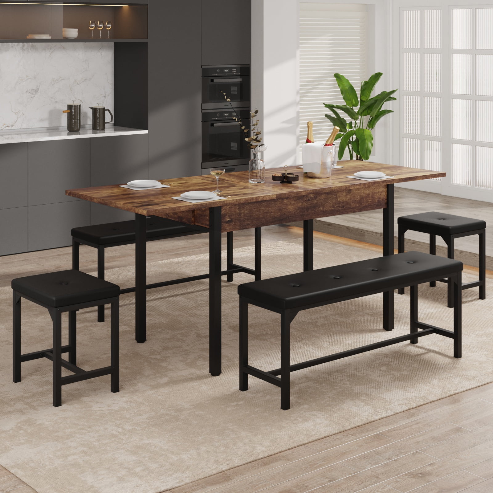 "FiveWillowise 5-Piece Extendable Dining Table Set, 4-8 Seater with ...
