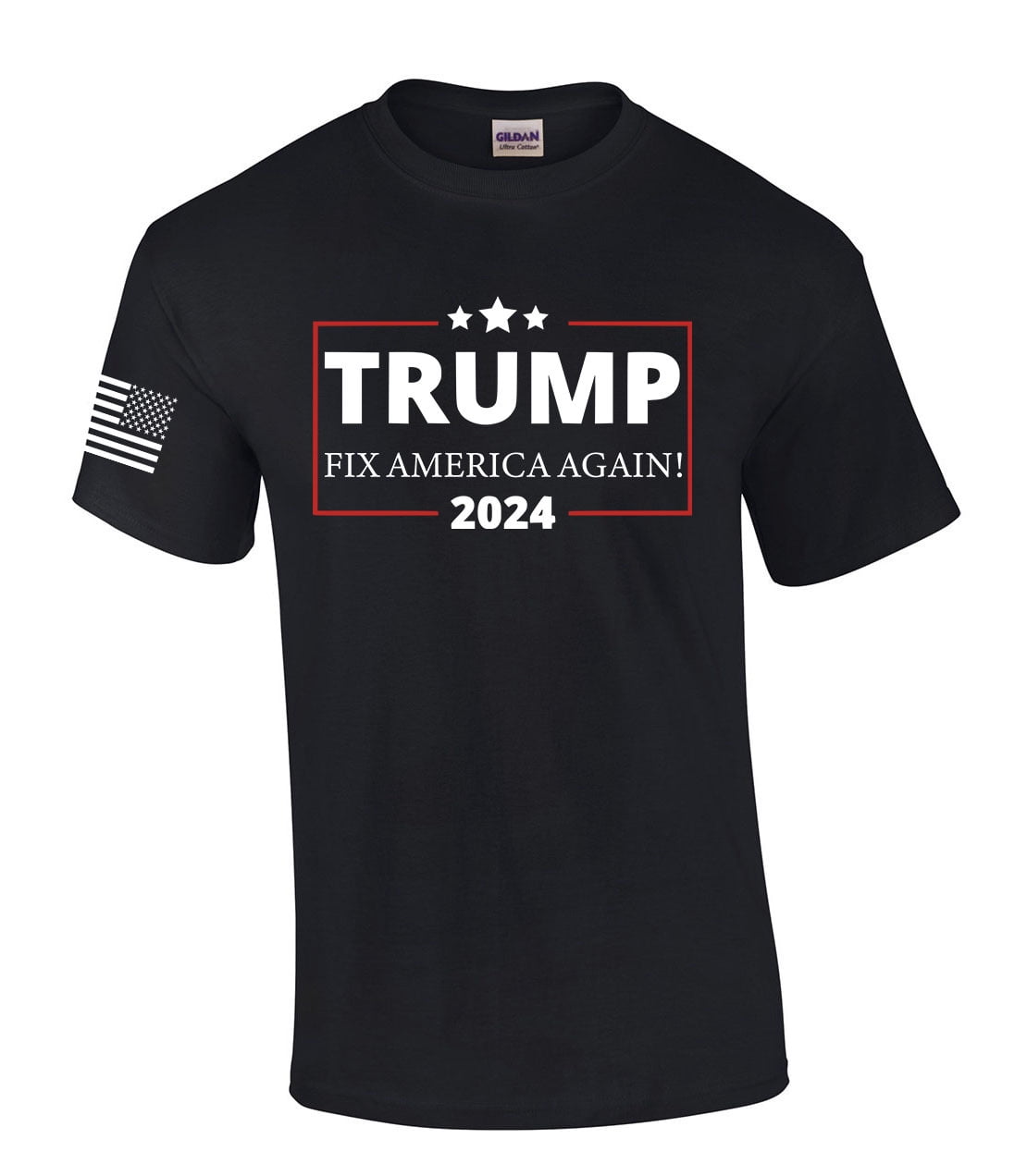 Fix America Again Trump 2024 American Flag Sleeve Patriotic Mens T