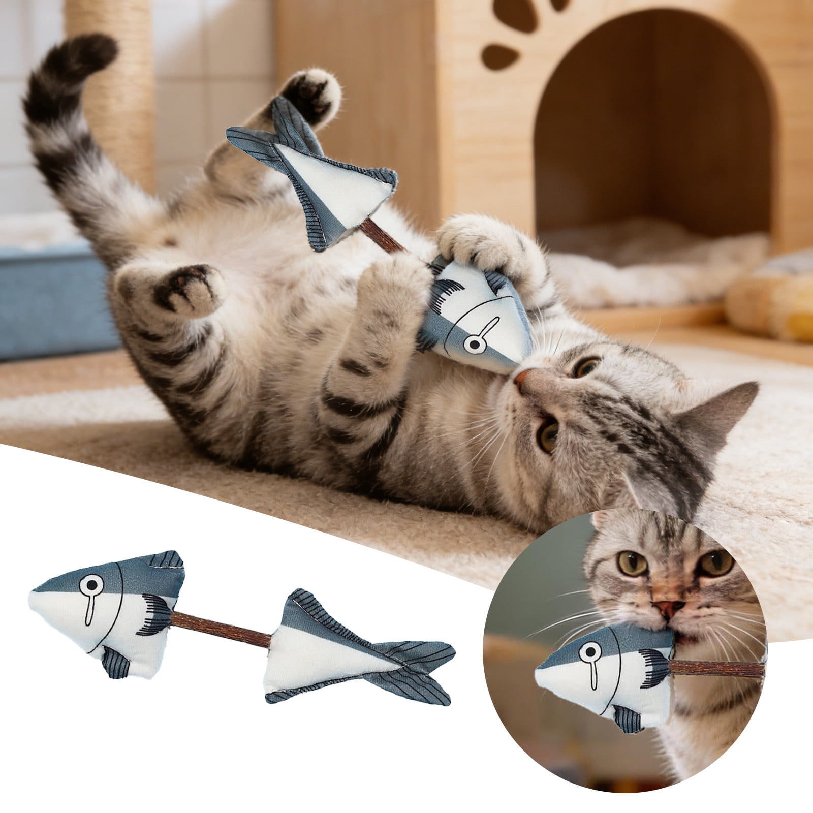 Fix Cat's Dental Health, 10" Creative Fish Bone Cat Toy - Wooden Catnip ...