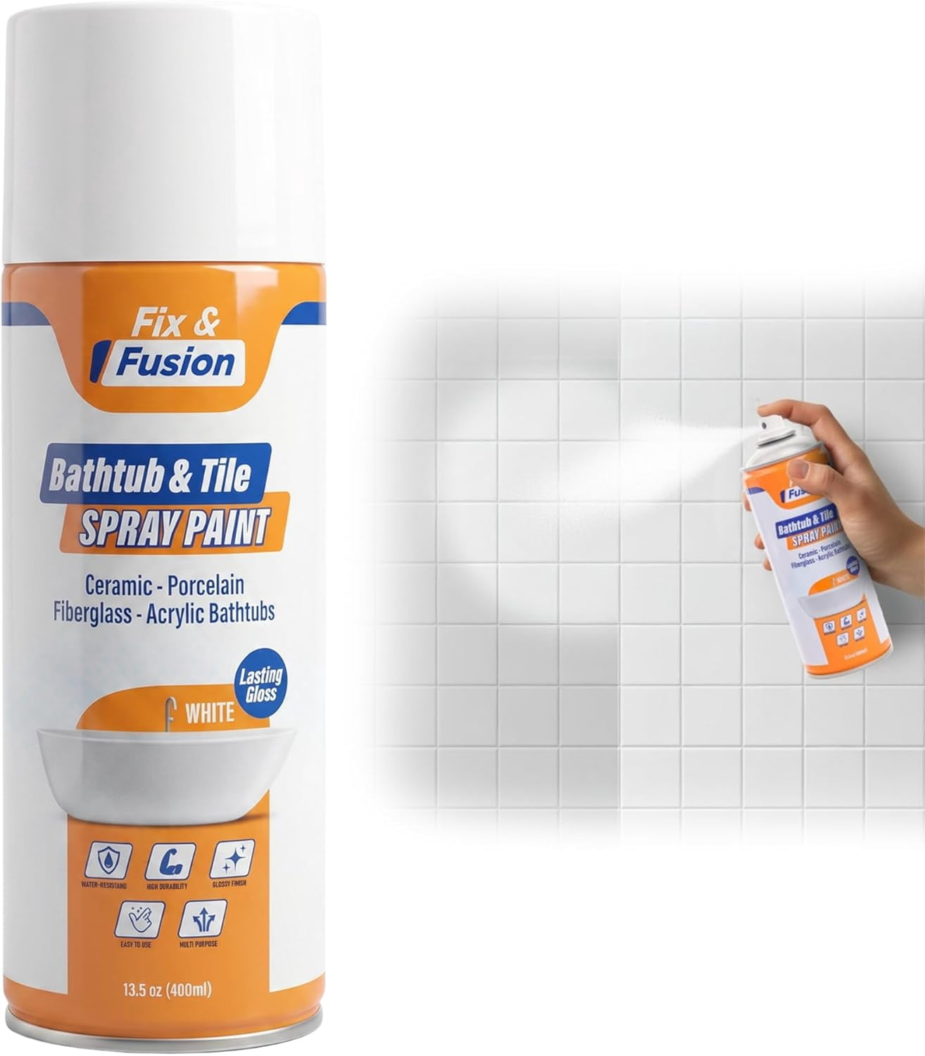 Fix & Fusion Bathtub & Tile Spray Paint, 13.5 oz, Multi-Surface Coating ...