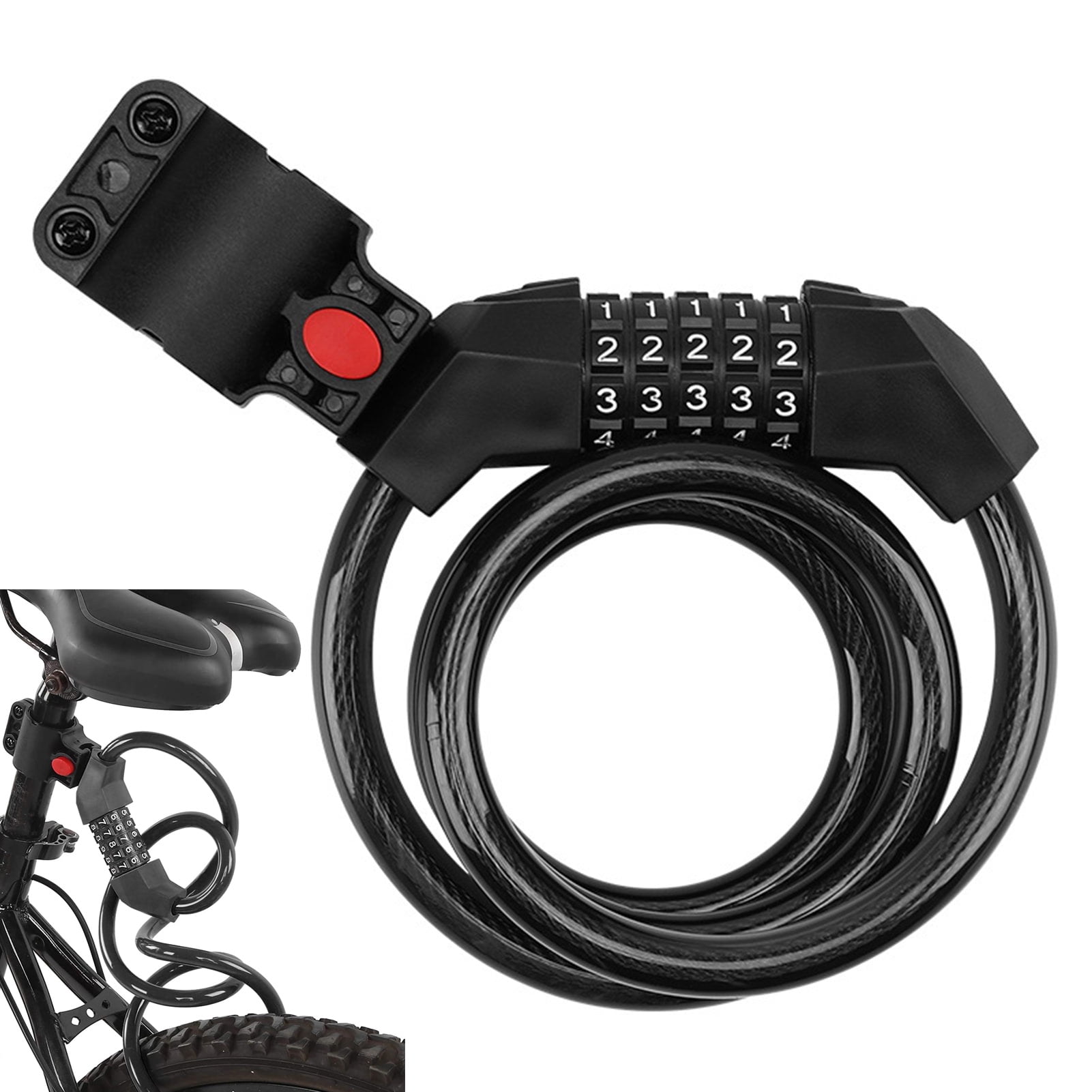 Fixdono Bike Lock, 4ft Long Steel Wire, 5-Digit Combo, Anti-Theft Cable ...