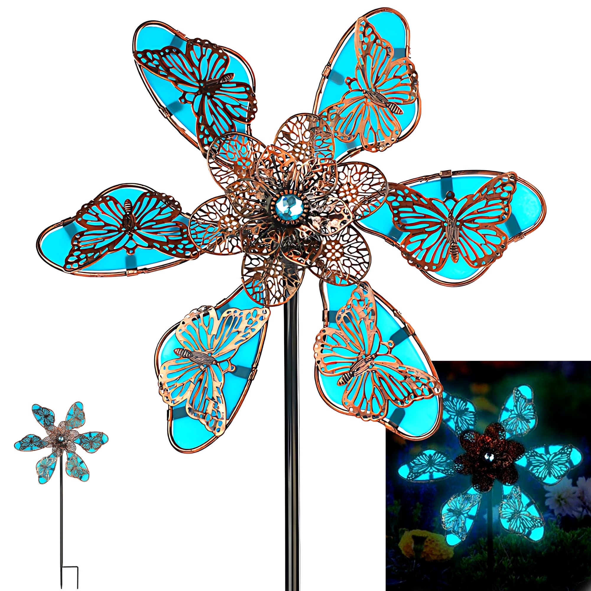 "Metal Luminous Butterfly Wind Spinner, 35"" Kinetic Windmill for ...