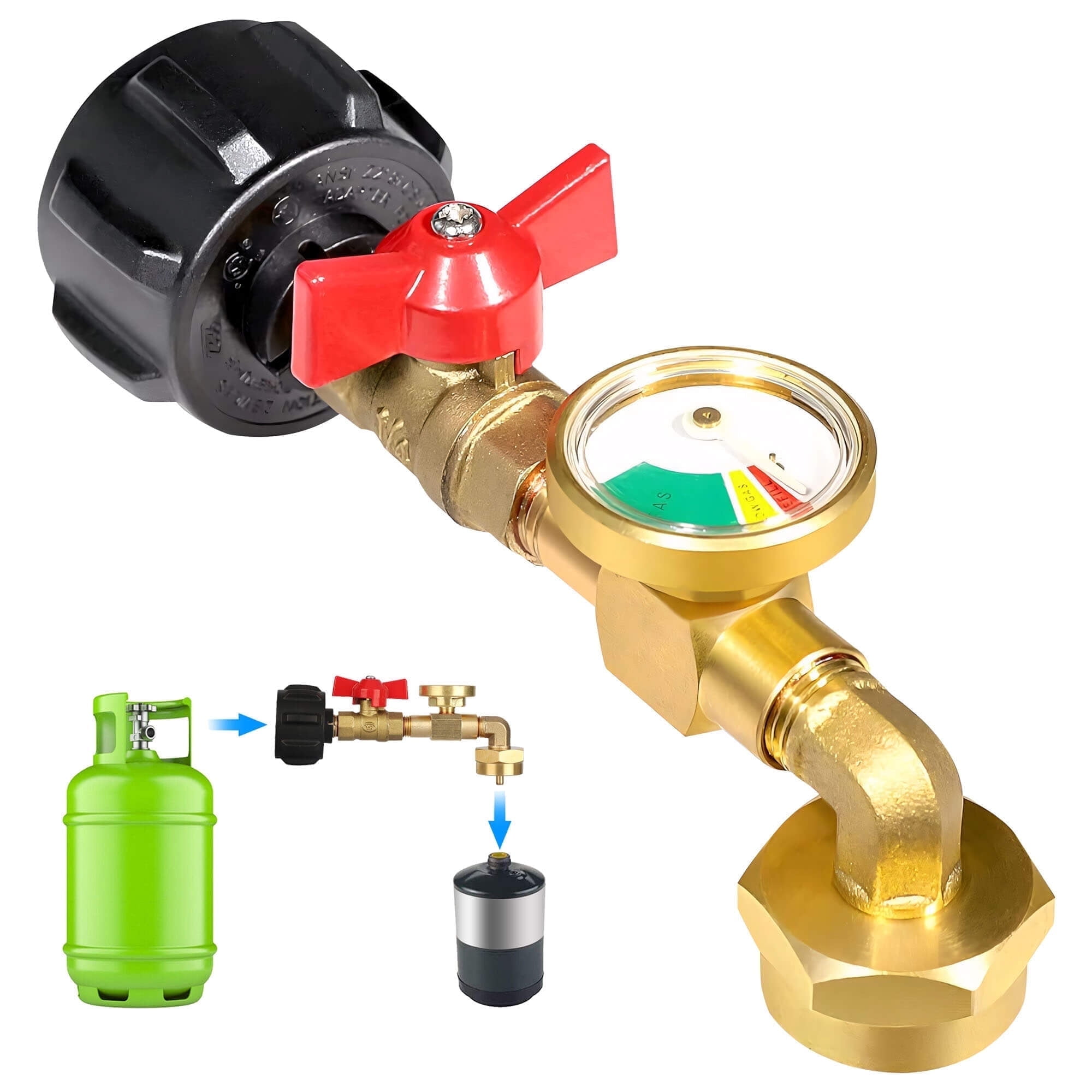 Sentryse Propane Tank Cylinder Adapter, Brass with Gauge and On-Off ...