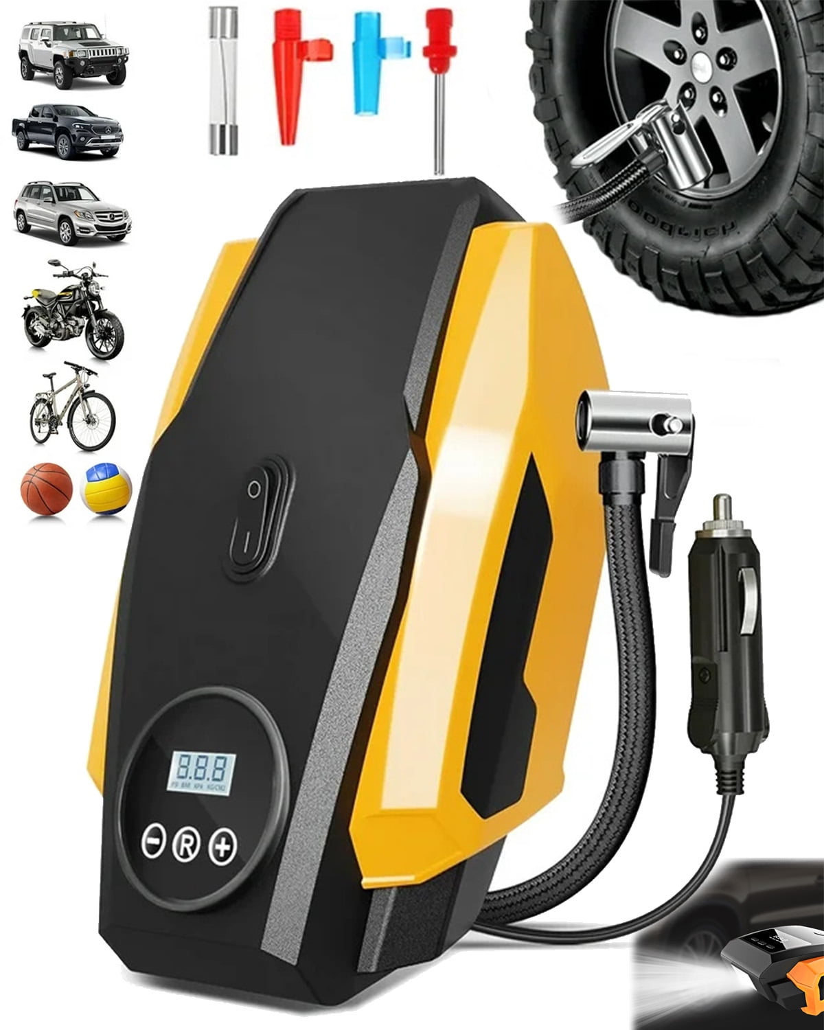 Fixdono Portable Tire Inflator, 150PSI, 12V DC, Digital Gauge, LED ...