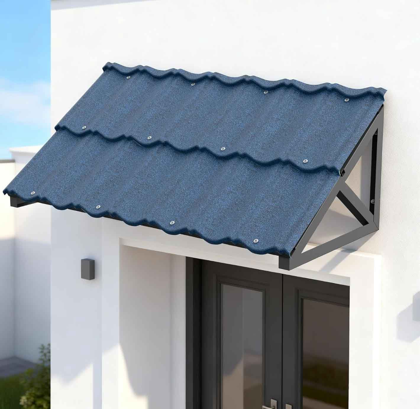 Fixed Metal Awning with Triangular Steel Frame, Color Stone Awning for ...